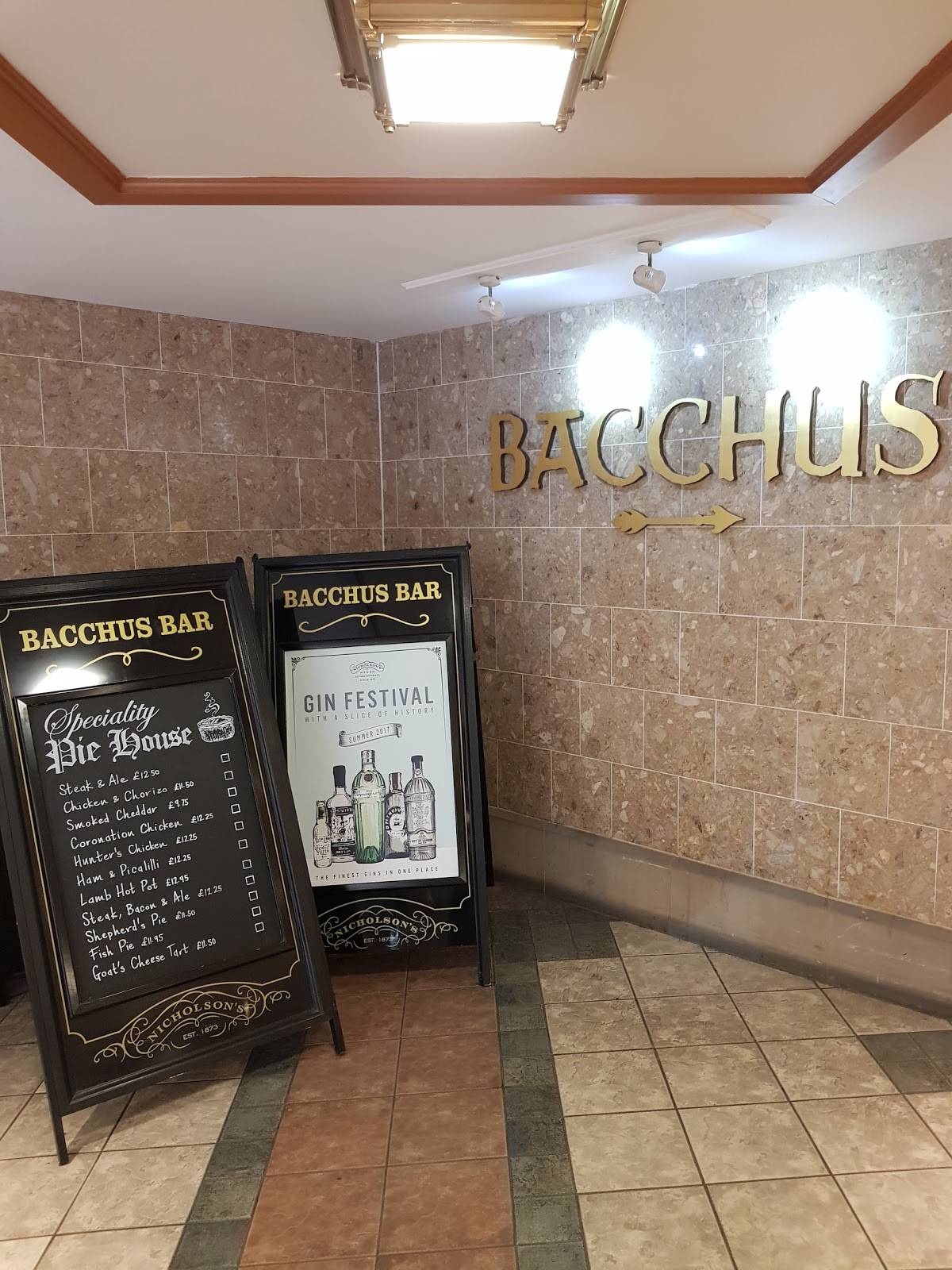 Menu at Bacchus Bar, Birmingham