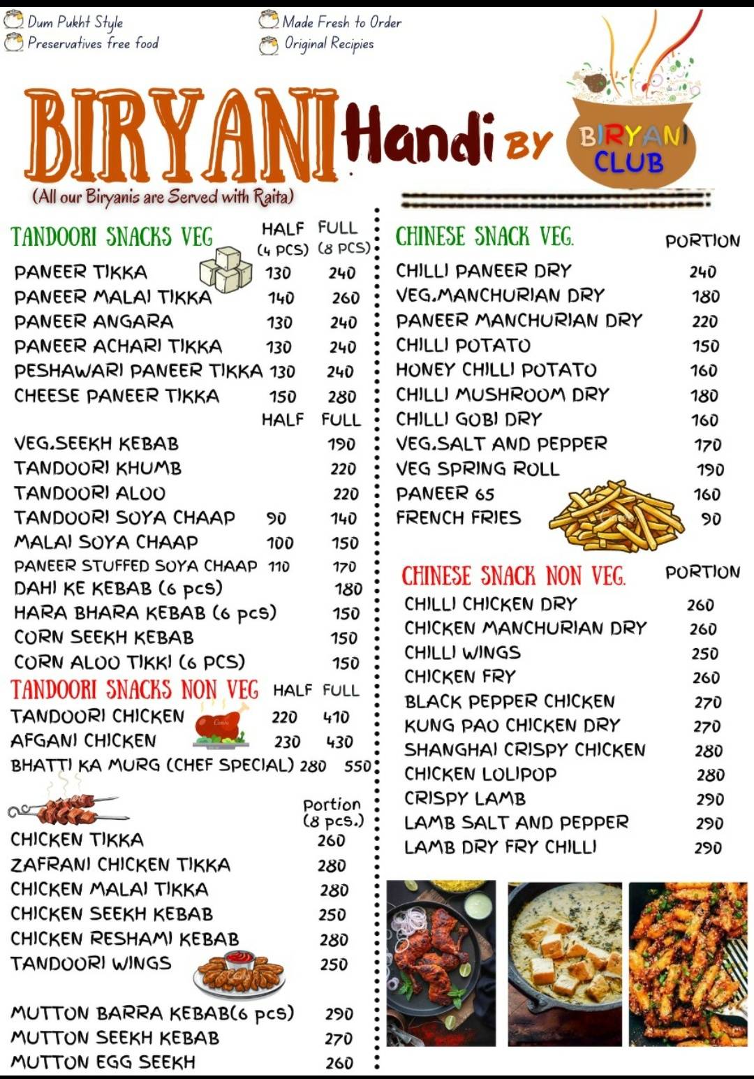 Menu at Biryani Club, Bikaner
