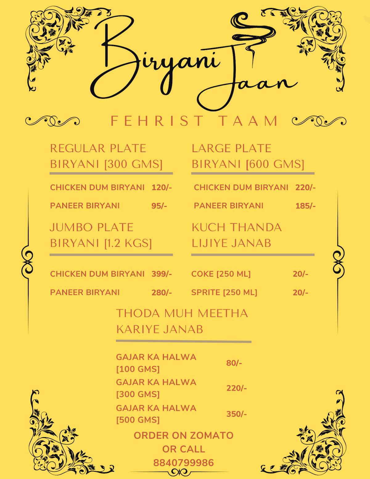 Menu at Biryani Jaan, Pune