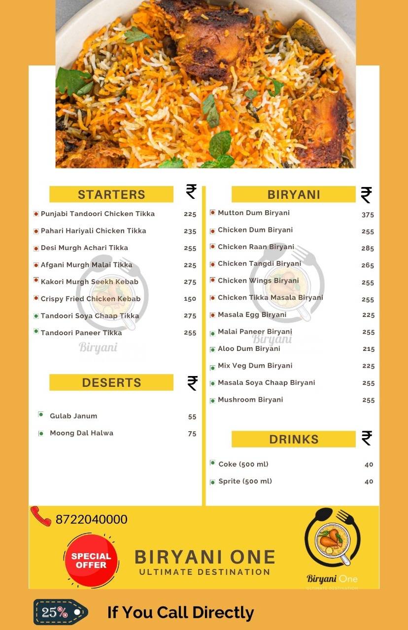 Menu at Biryani One, Bengaluru, 225