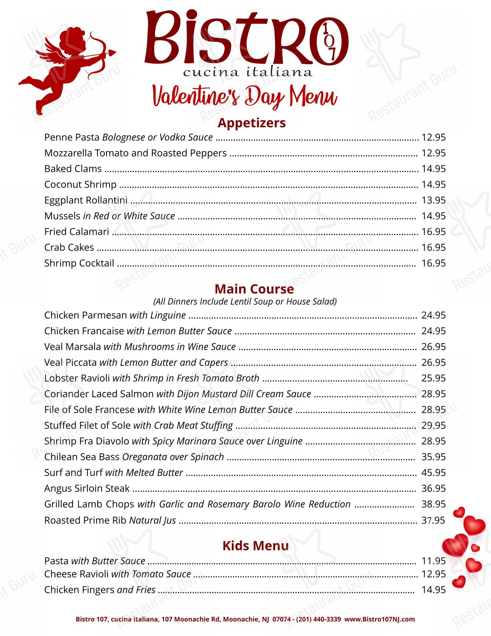 Menu at Bistro 107 pub & bar, Moonachie