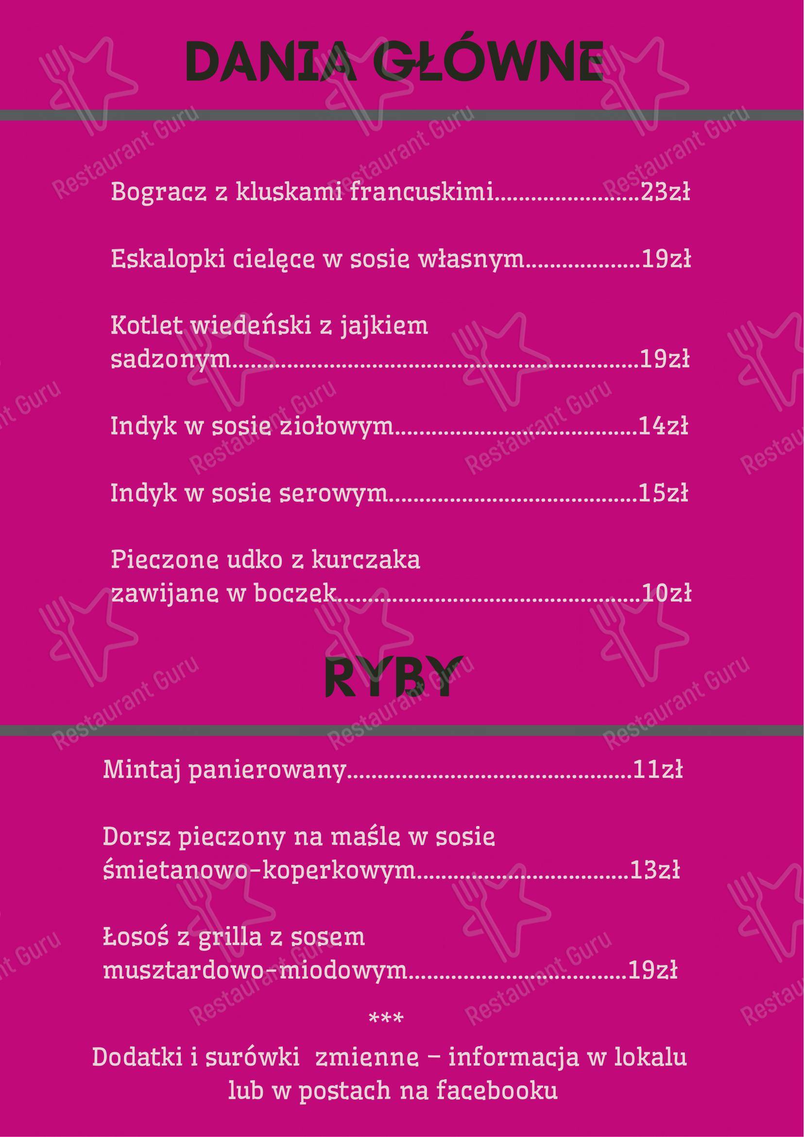 Menu at Bistro 27 restaurant, Kraków