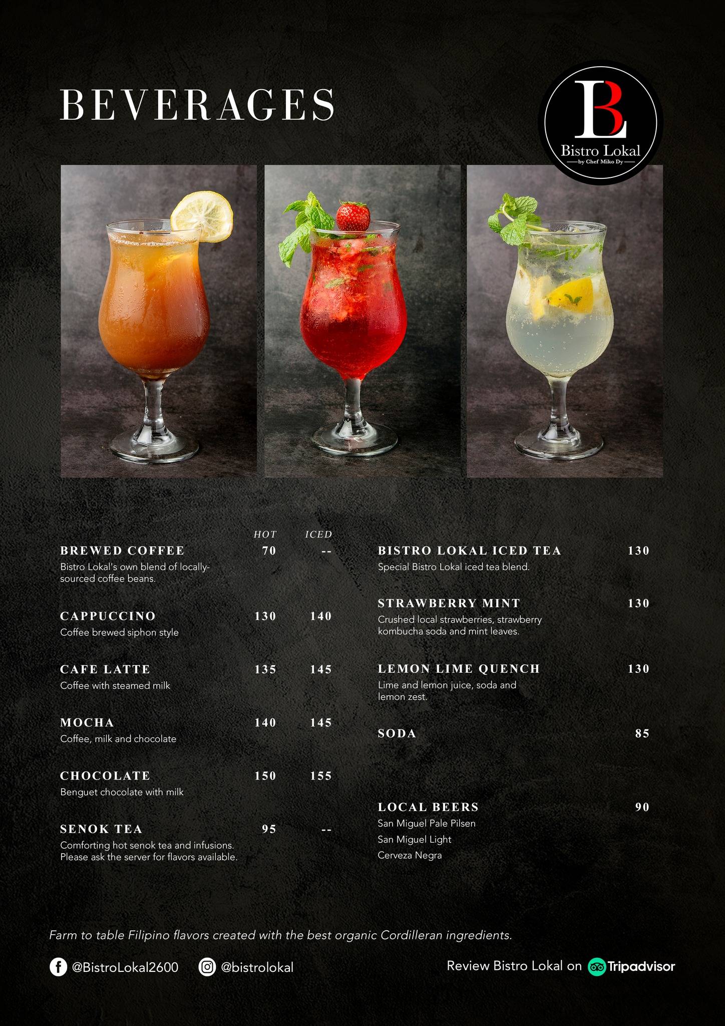 Menu at Bistro Lokal restaurant, Baguio