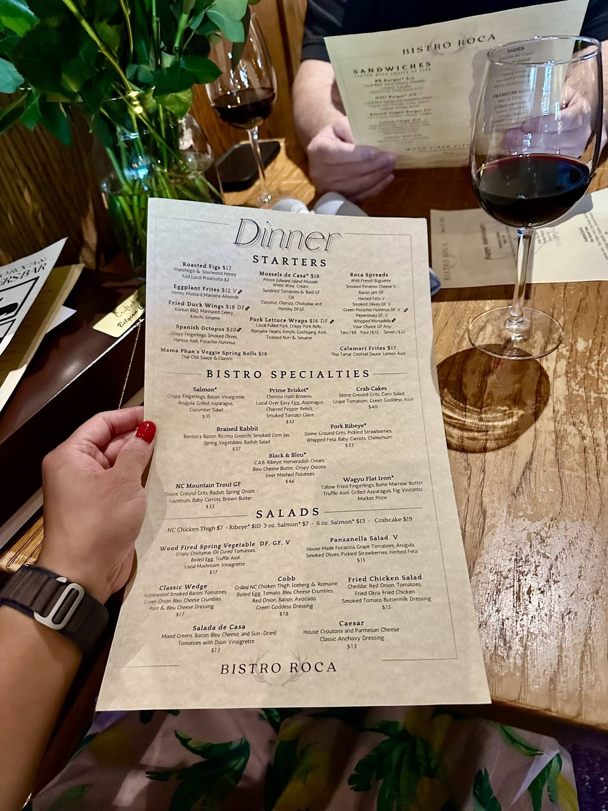 Menu at Bistro Roca pub & bar, Blowing Rock, 143 Wonderland Trail