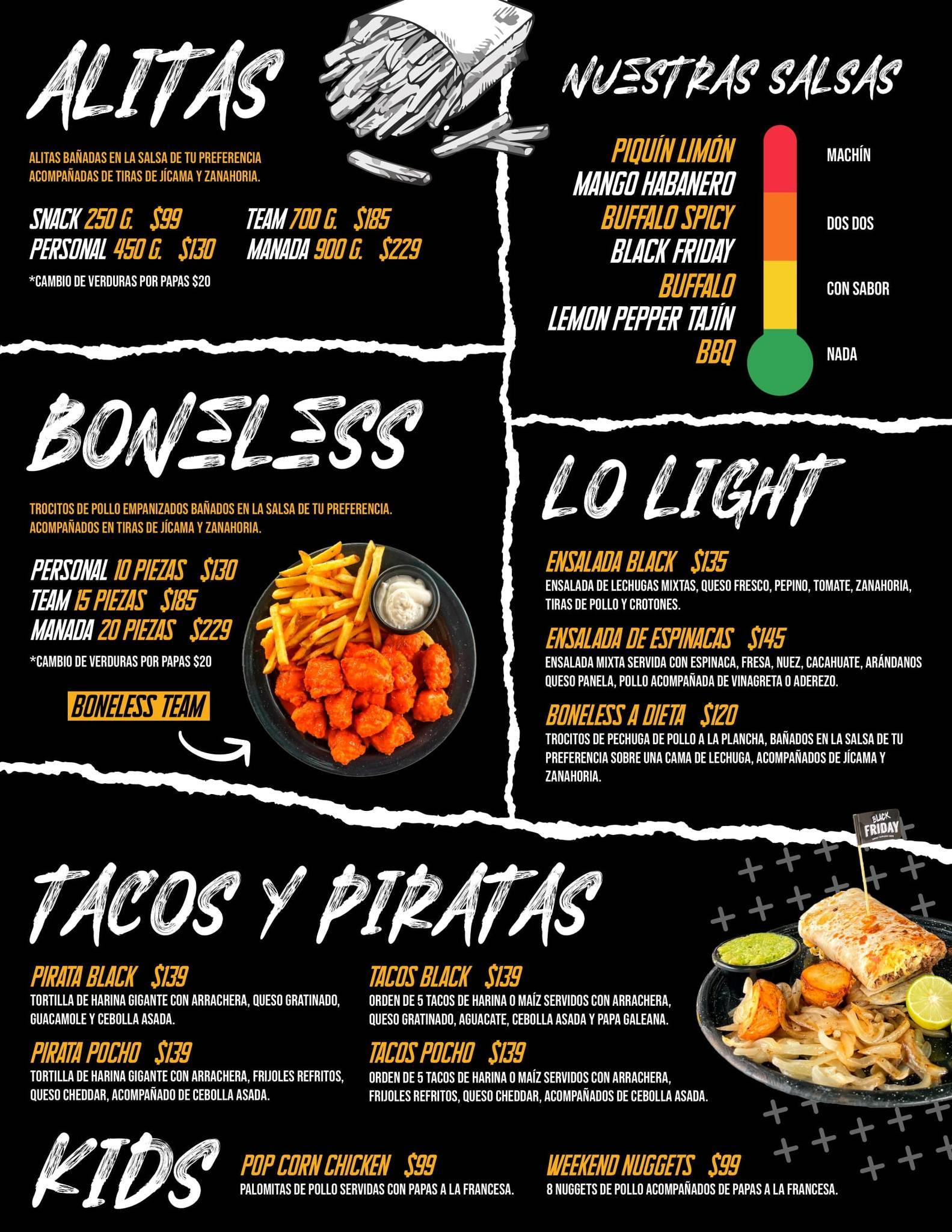 Carta del restaurante Black Friday, San Nicolás del los Garza