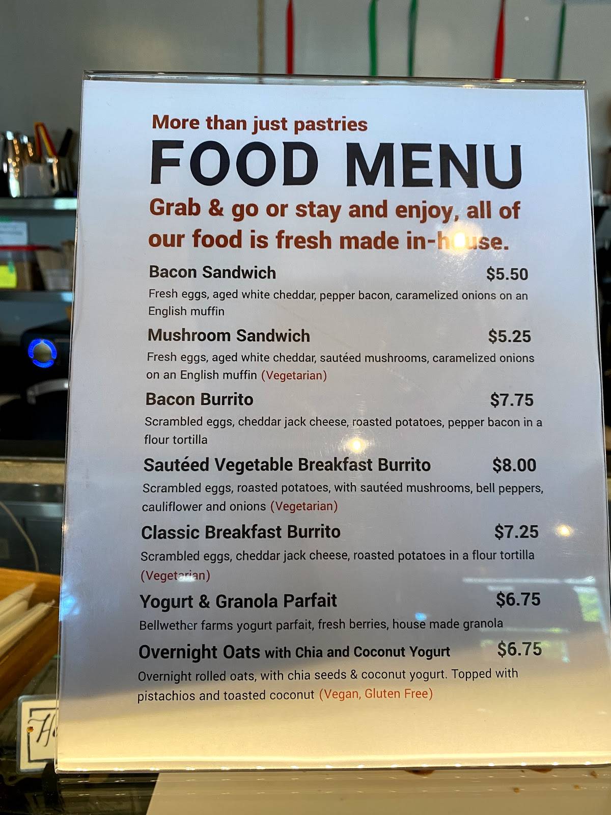 Menu at Black Oak Coffee Roasters cafe, Ukiah