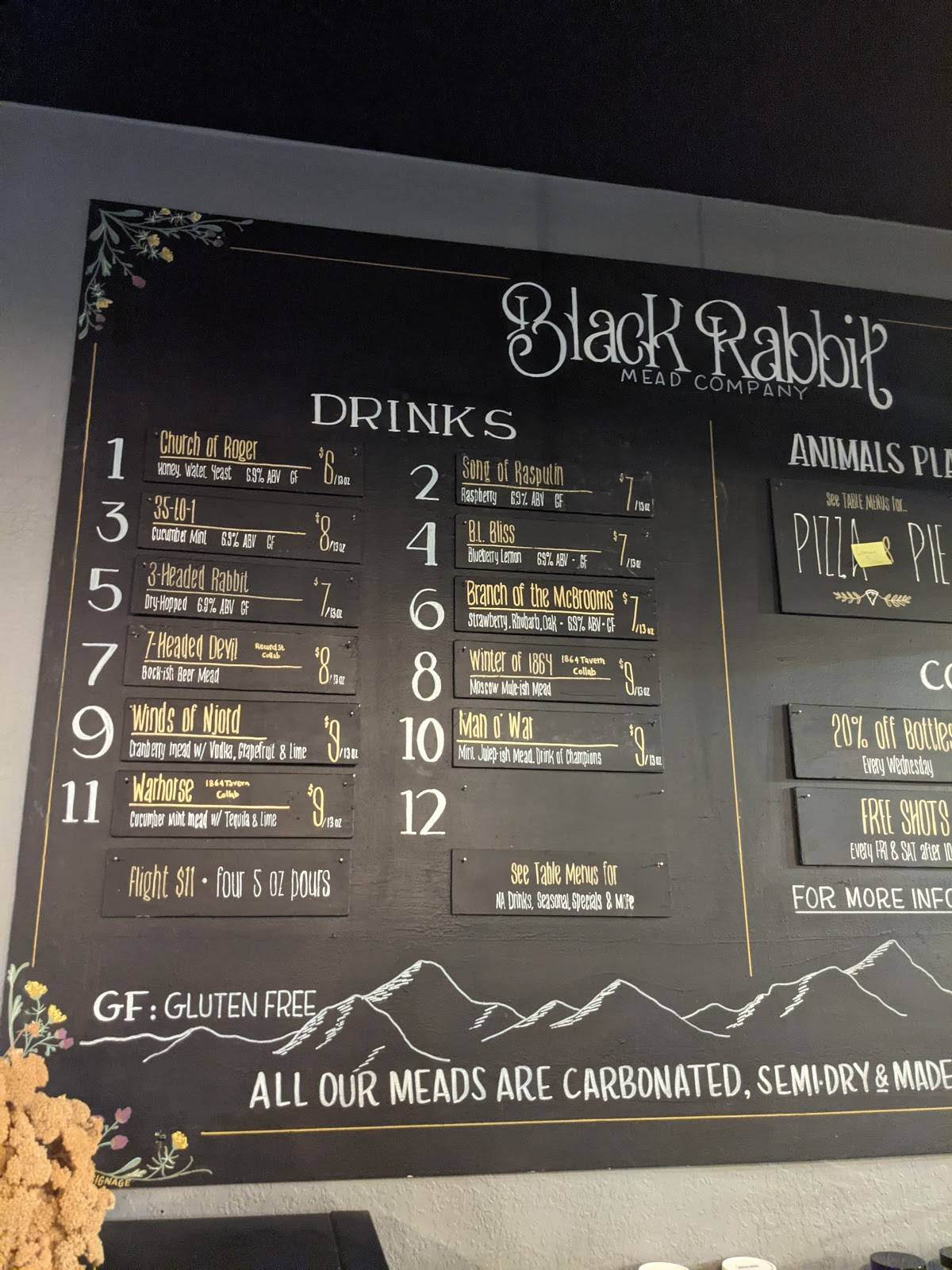Menu at Black Rabbit Mead Company pub & bar, Reno