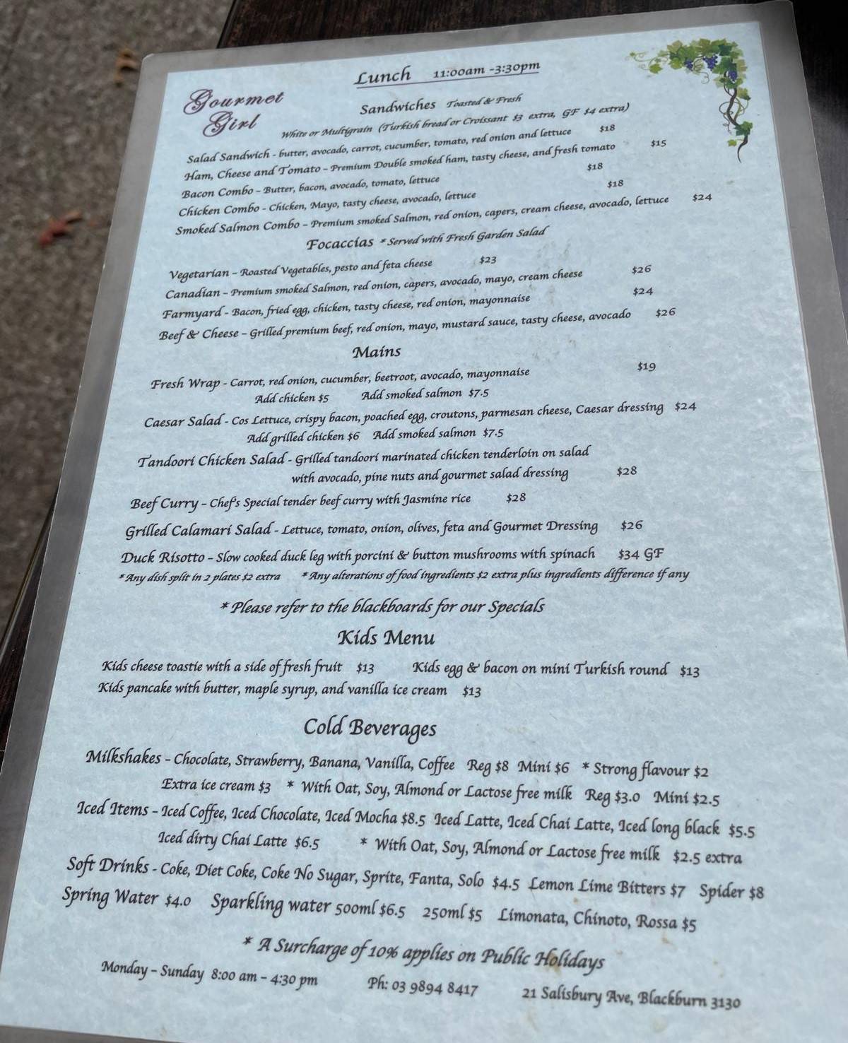 Menu at Gourmet Girl Cafe & Catering, Blackburn