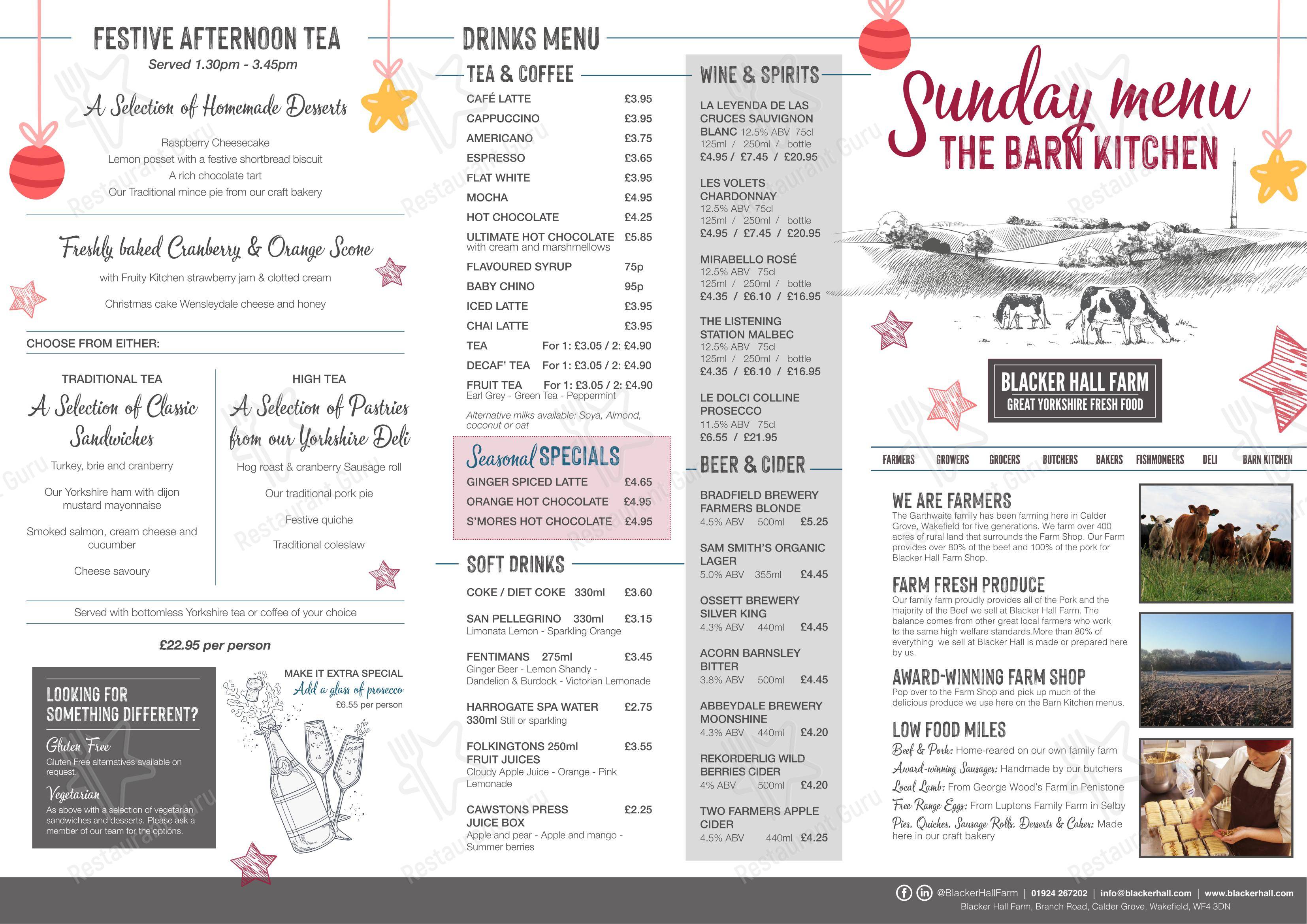 Menu at Blacker Hall Farm Shop cafe, Wakefield