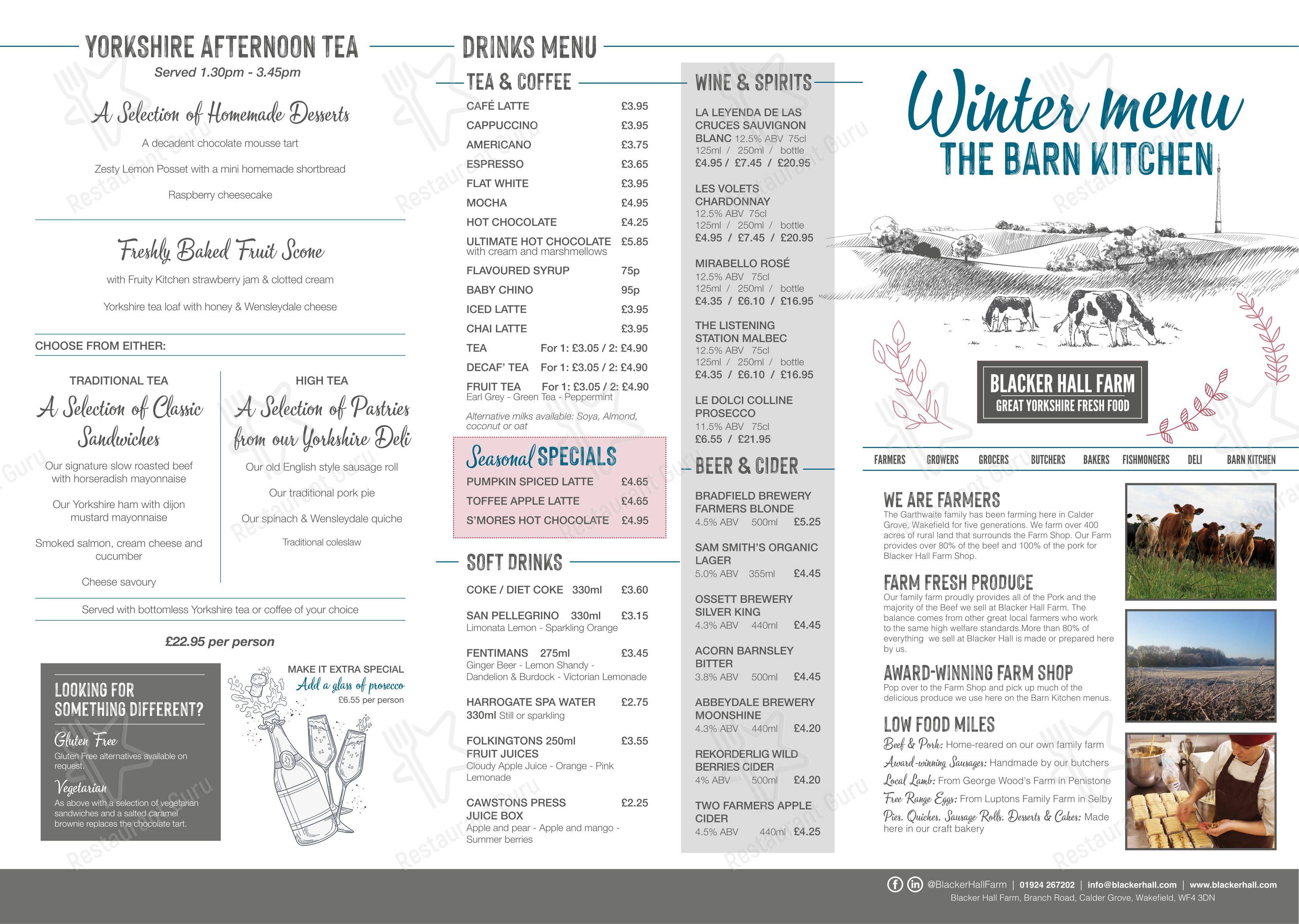 Menu at Blacker Hall Farm Shop cafe, Wakefield