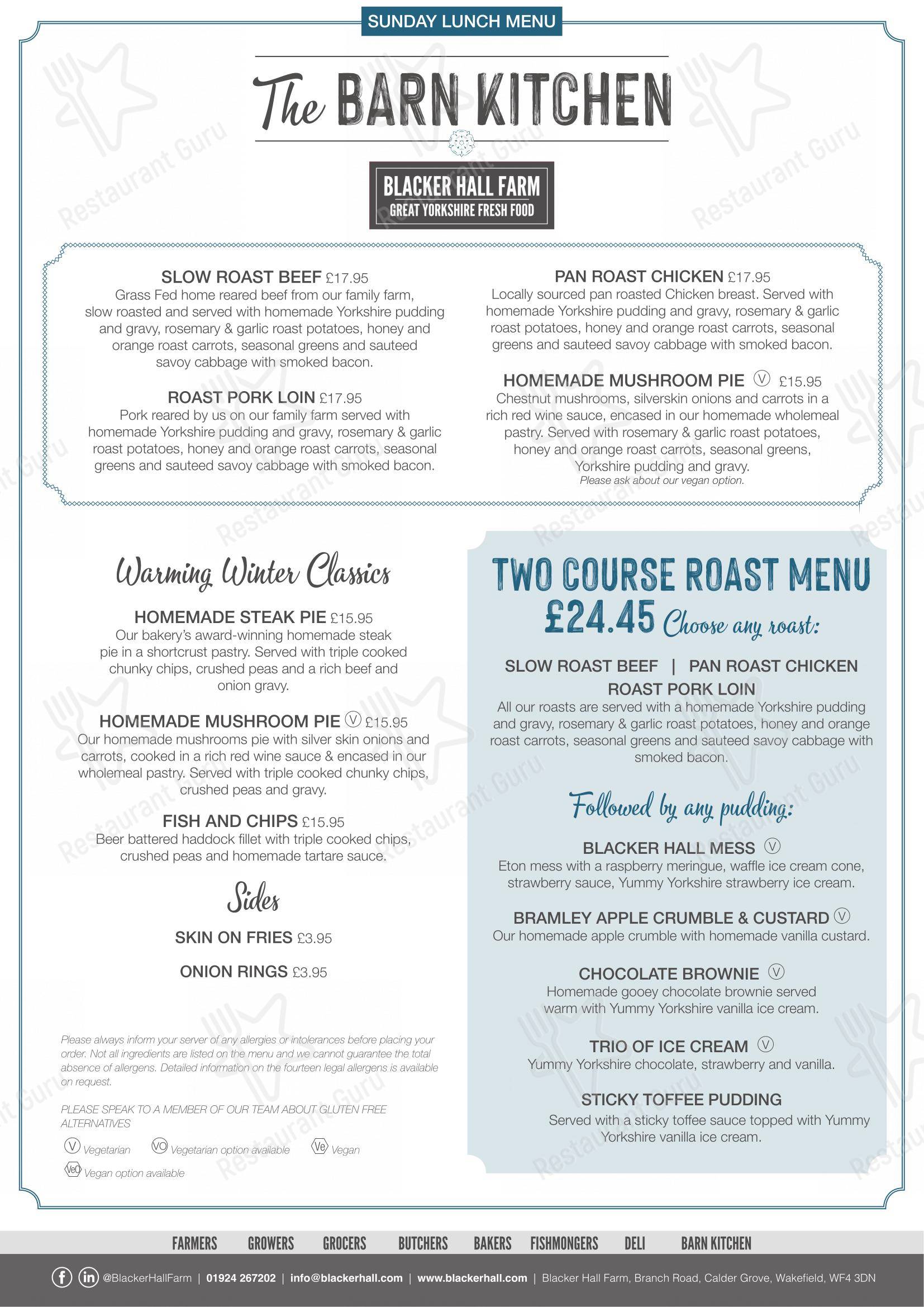 Menu at Blacker Hall Farm Shop cafe, Wakefield