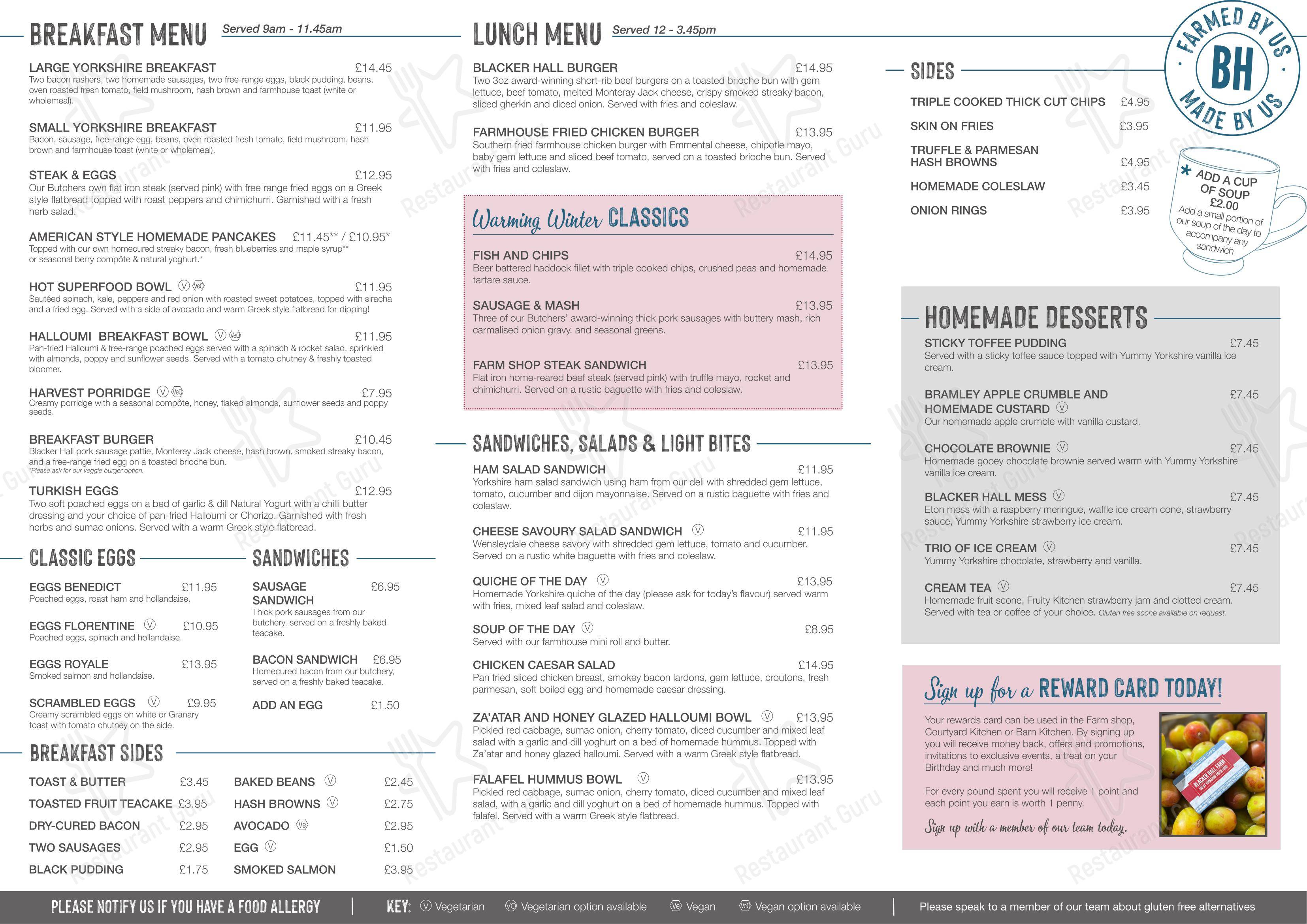 Menu at Blacker Hall Farm Shop cafe, Wakefield
