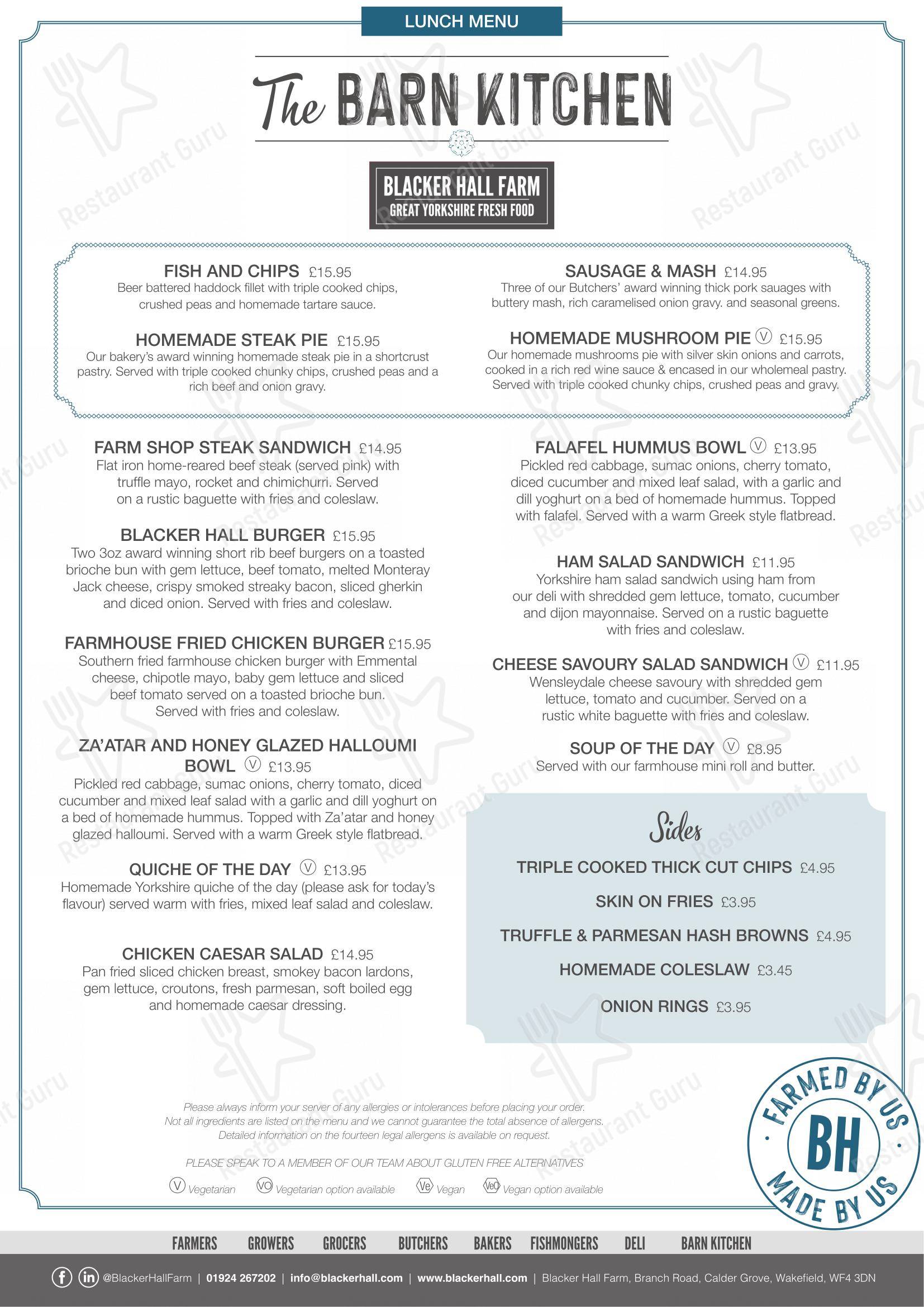 Menu at Blacker Hall Farm Shop cafe, Wakefield