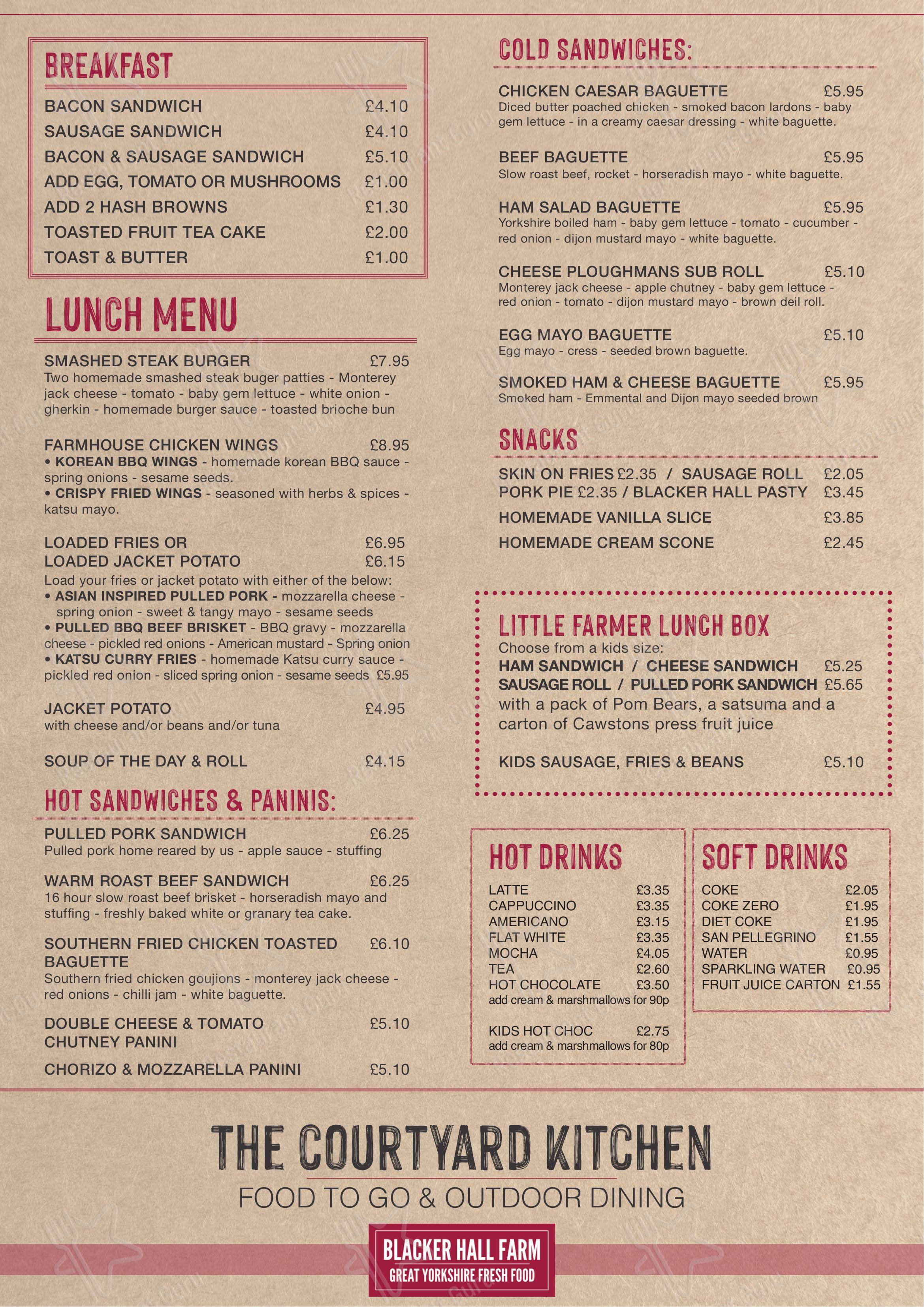 Menu at Blacker Hall Farm Shop cafe, Wakefield