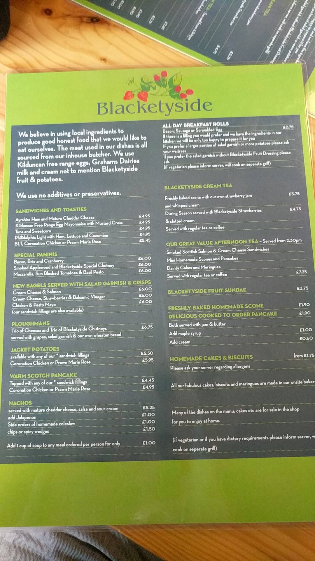 Menu at Blacketyside Farm Shop cafe, Leven