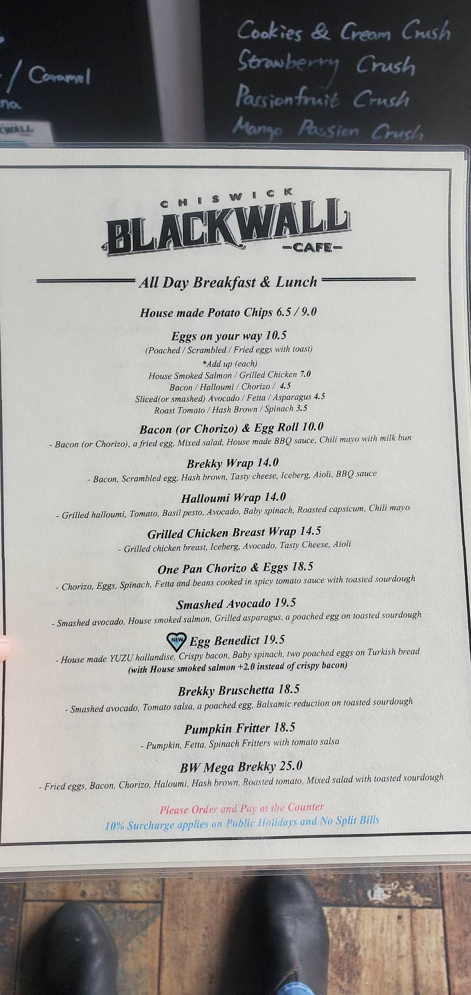 Menu at Blackwall Cafe, Chiswick, 45 Blackwall Point Rd