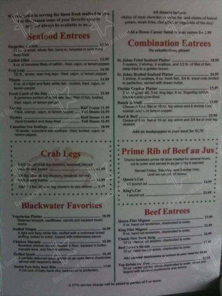 Menu at Blackwater Inn pub & bar, Astor