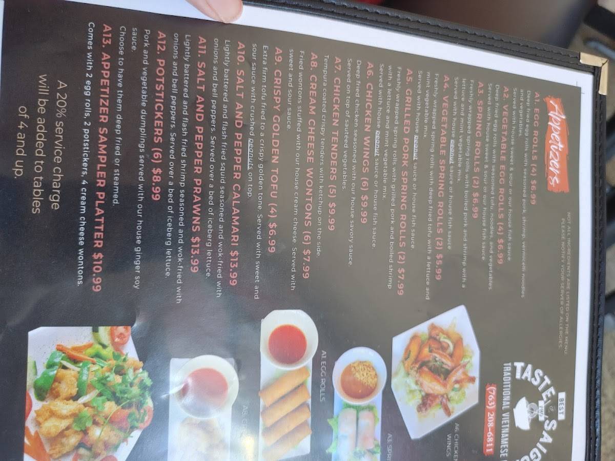 Menu at Best Taste of Pho Saigon restaurant, Blaine