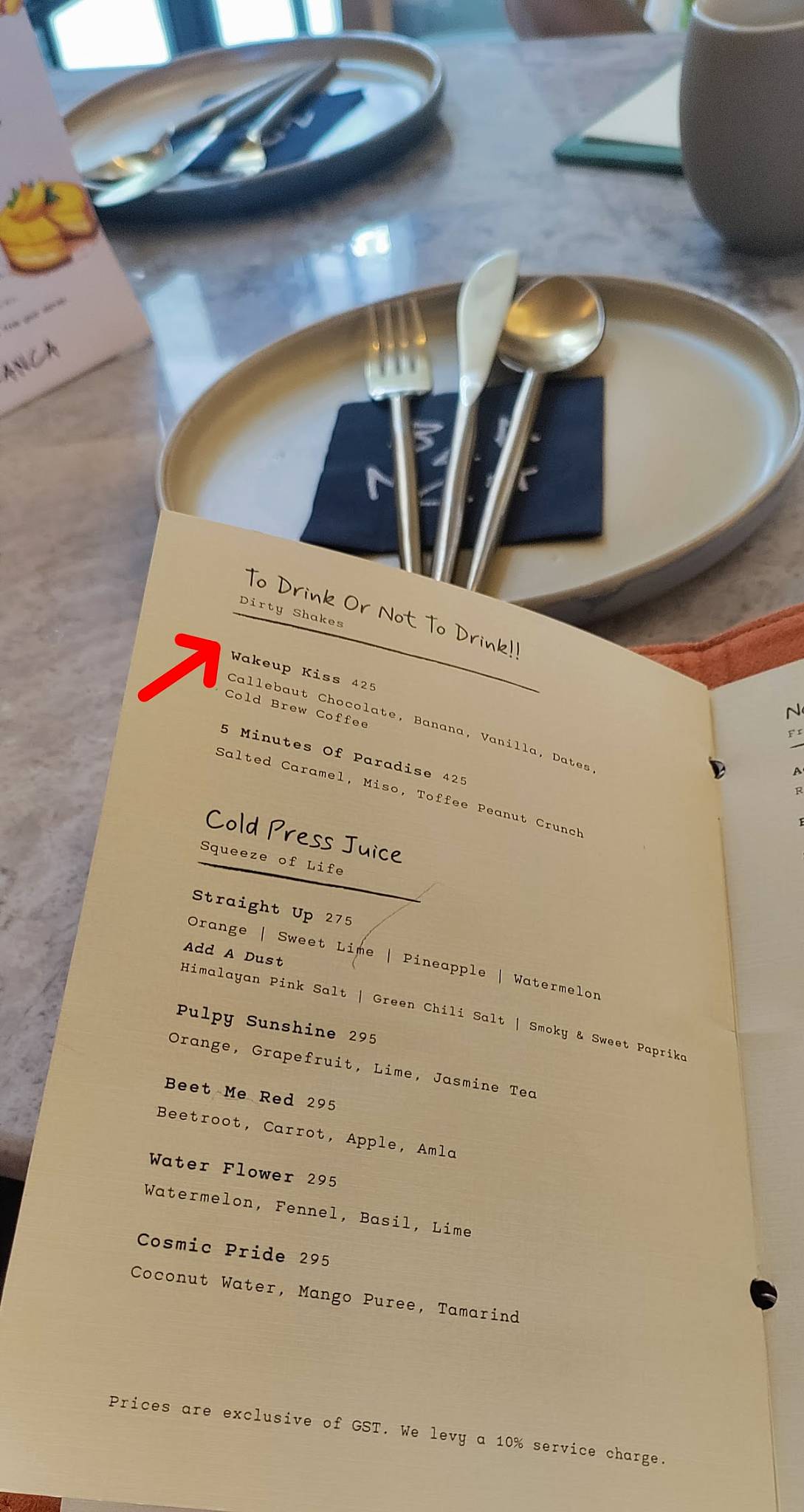Menu at Blanca, New Delhi