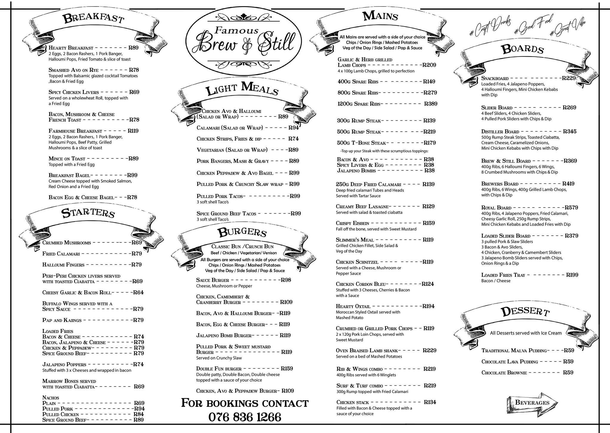 Menu at Famous Brew & Still restaurant, Bloemfontein