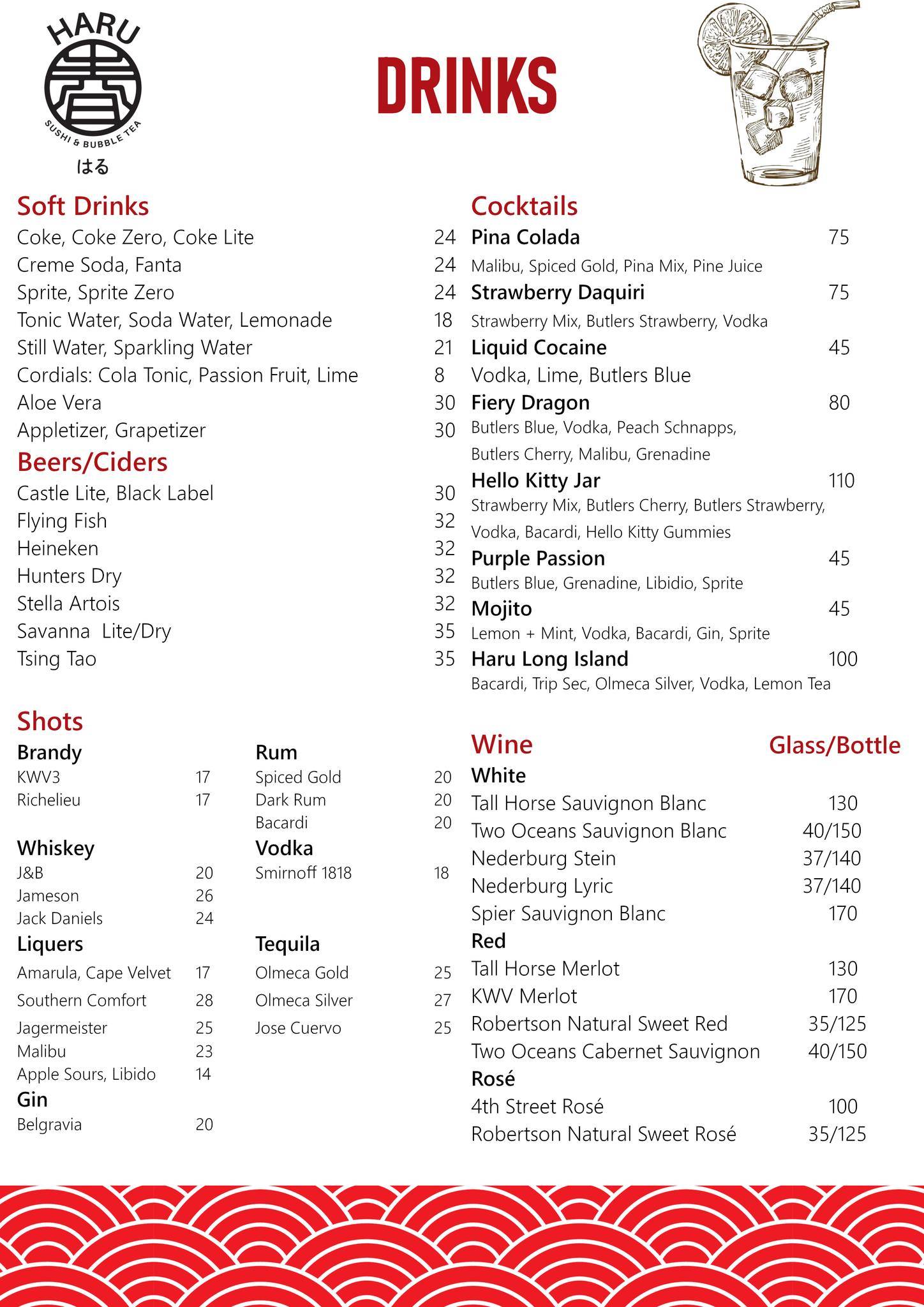 Menu at HARU Sushi & Bubble Tea Preller restaurant, Bloemfontein