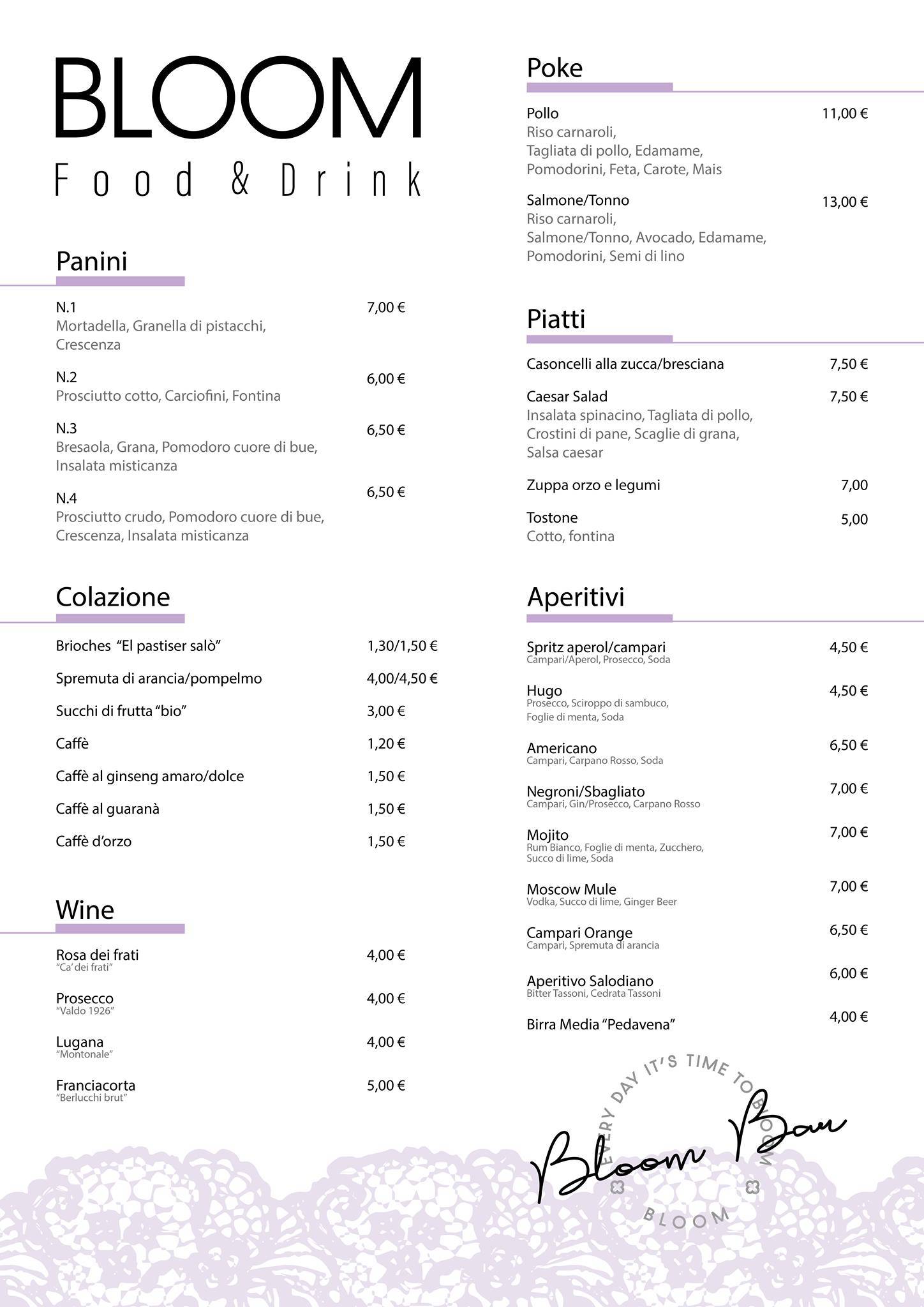 Menu da Bloom pub & bar, Salò