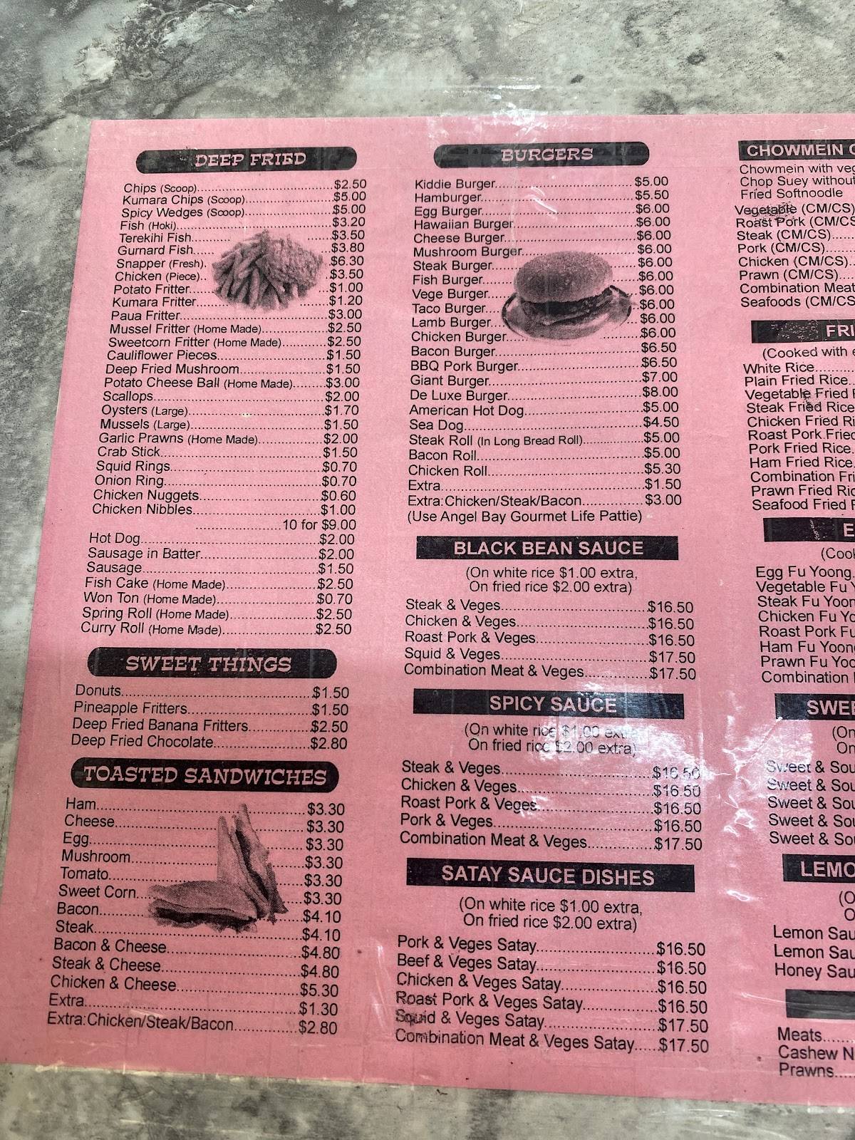 Menu at Blue Chip Takeaways restaurant, Kumeu