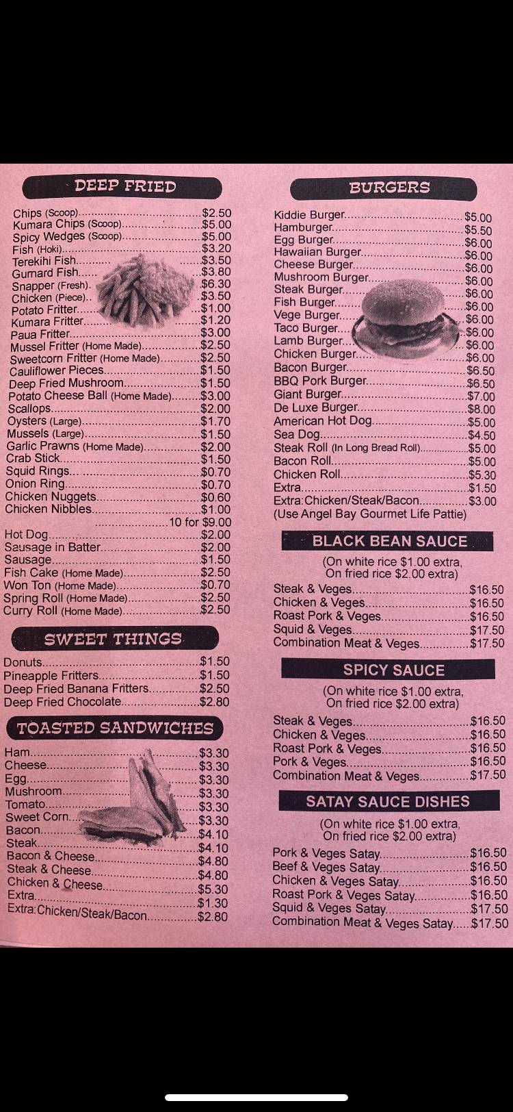 Menu at Blue Chip Takeaways restaurant, Kumeu