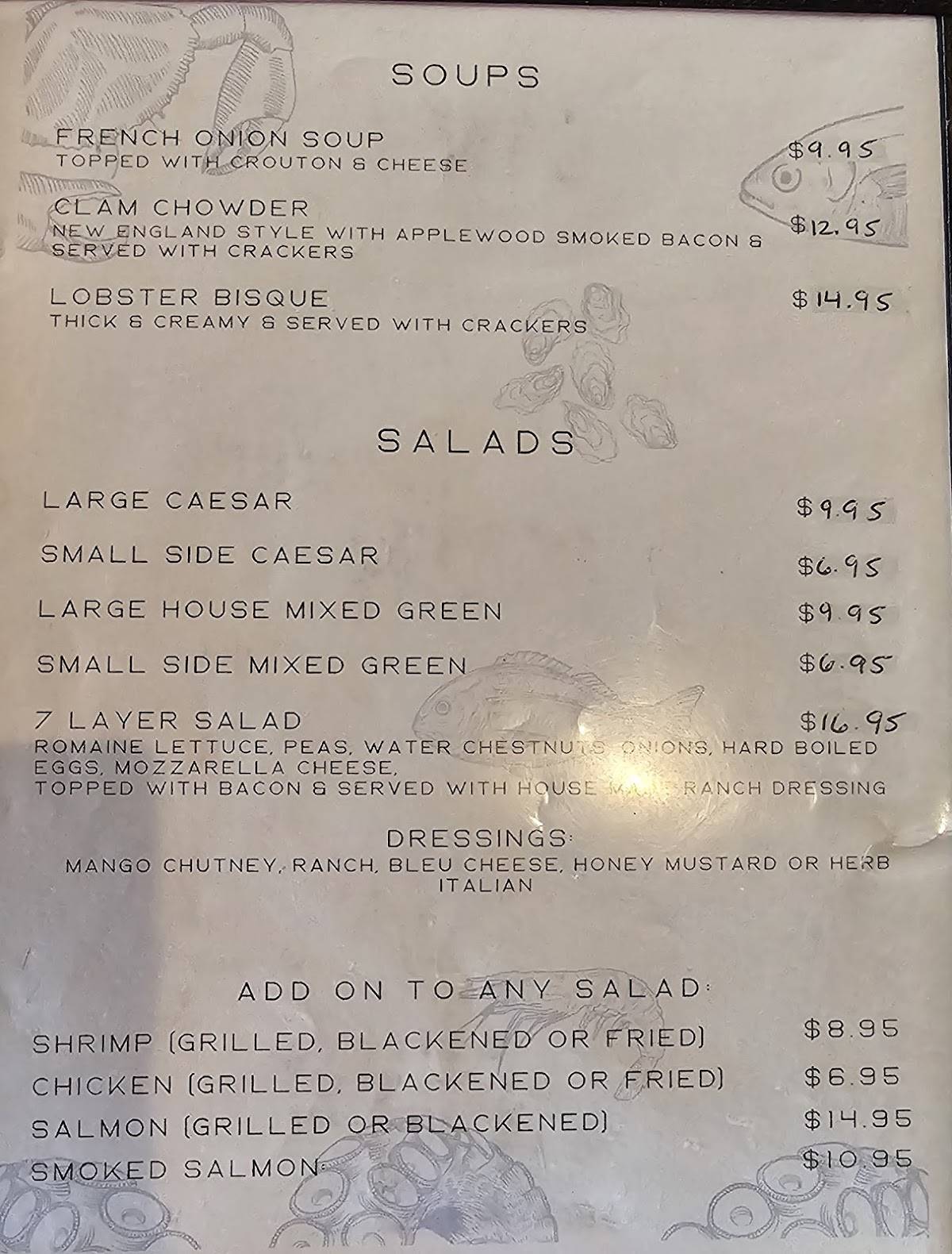 Menu at Blue Water Bay restaurant, Melrose