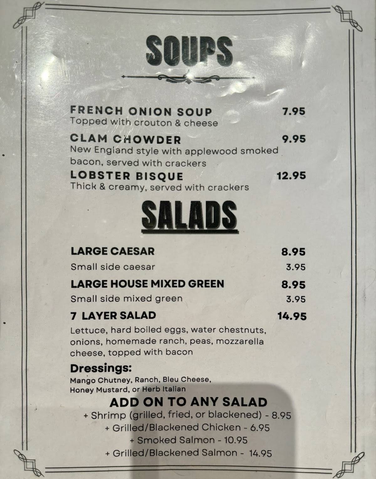 Menu at Blue Water Bay restaurant, Melrose