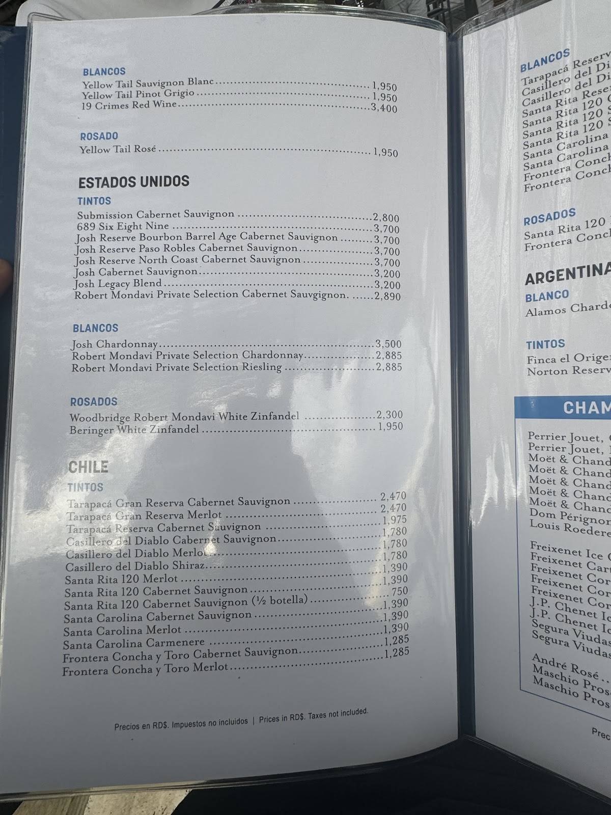 Menu at Boca Marina restaurant, Boca Chica