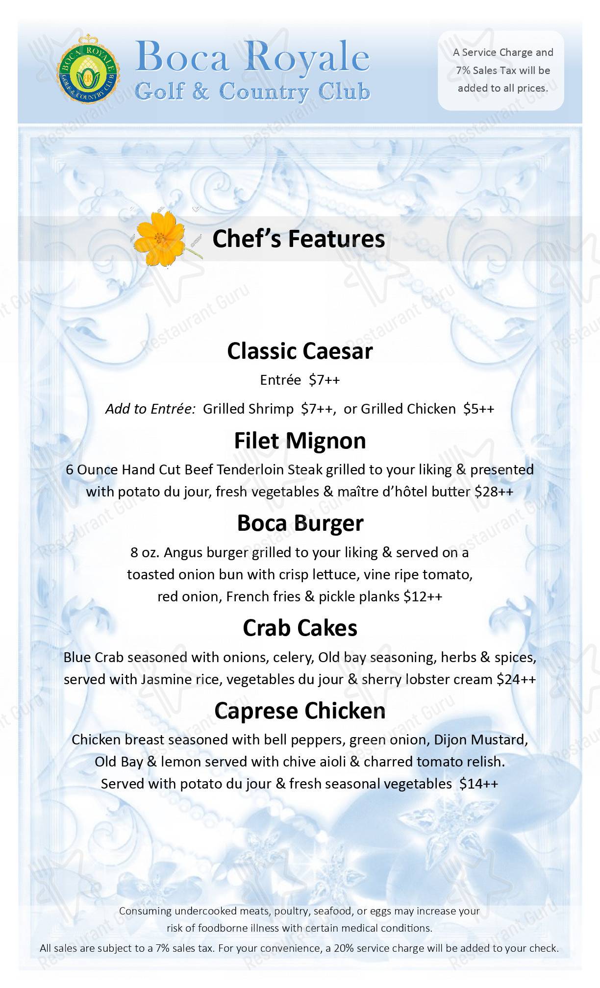 Menu at Boca Royale Golf & Country Club, Englewood