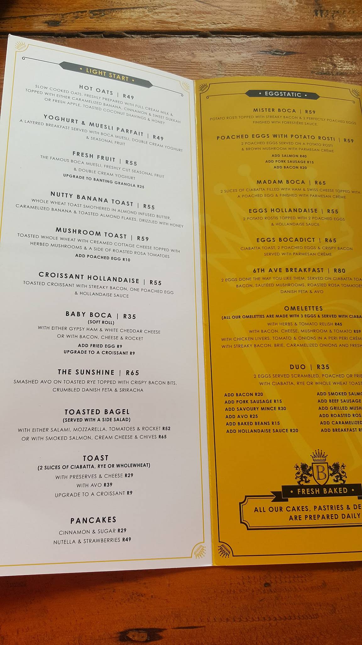 Menu at Bocadillos Restaurant & Bakery, Port Elizabeth, 42 6th Ave
