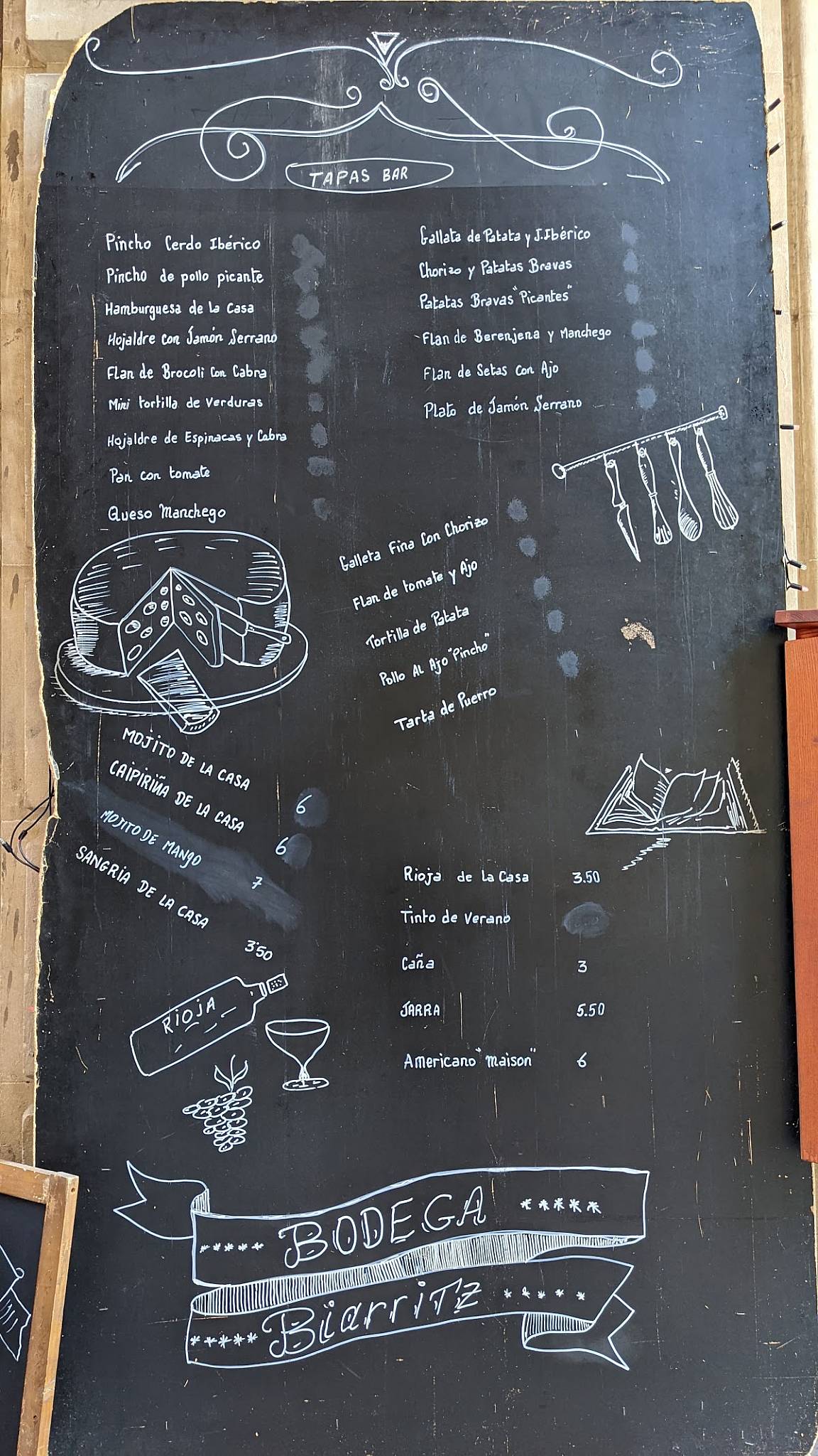 Menu at Bodega Biarritz 1881 restaurant, Barcelona, Carrer Nou de Sant ...