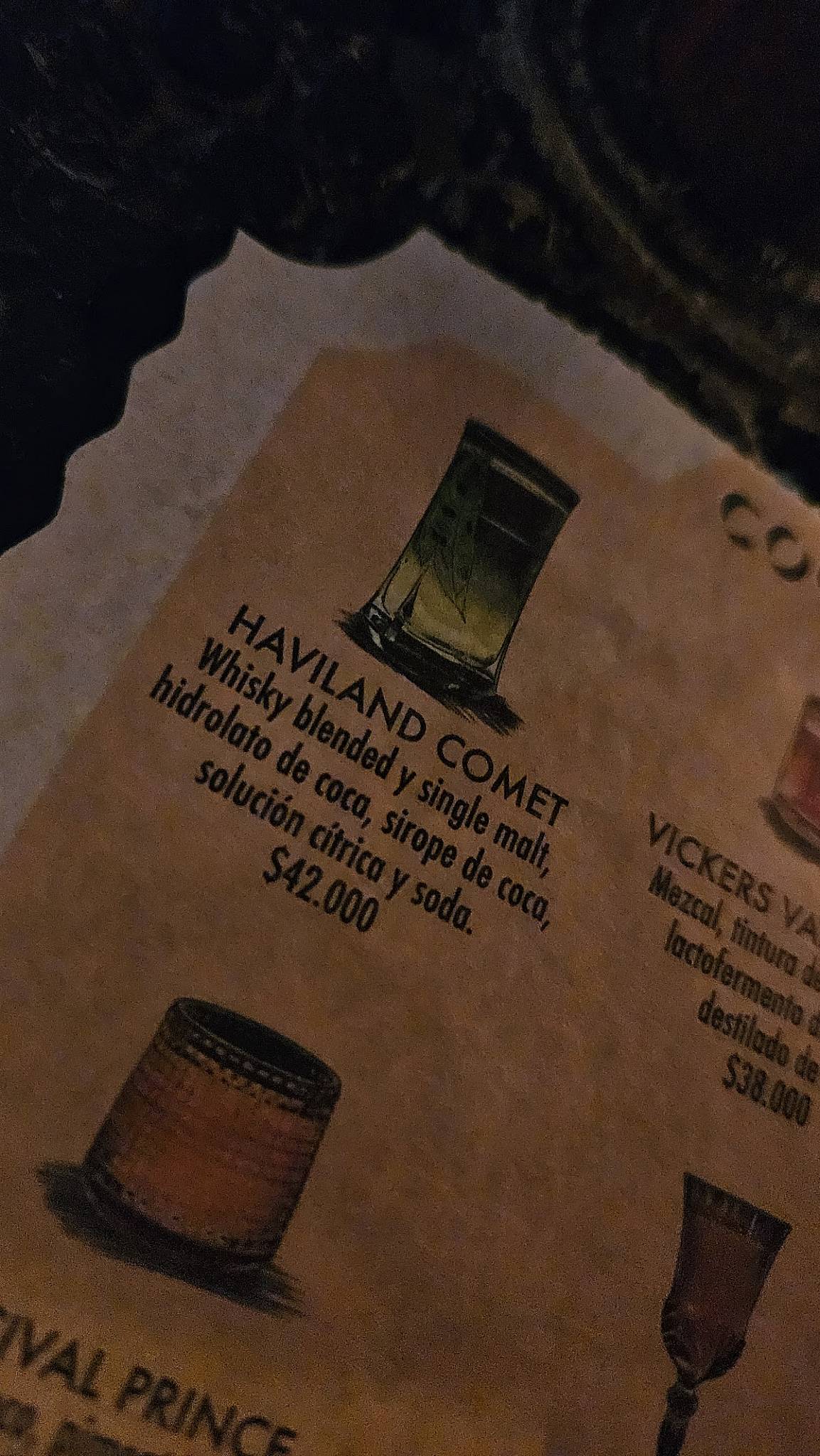 Carta de Bar Enano, Bogotá