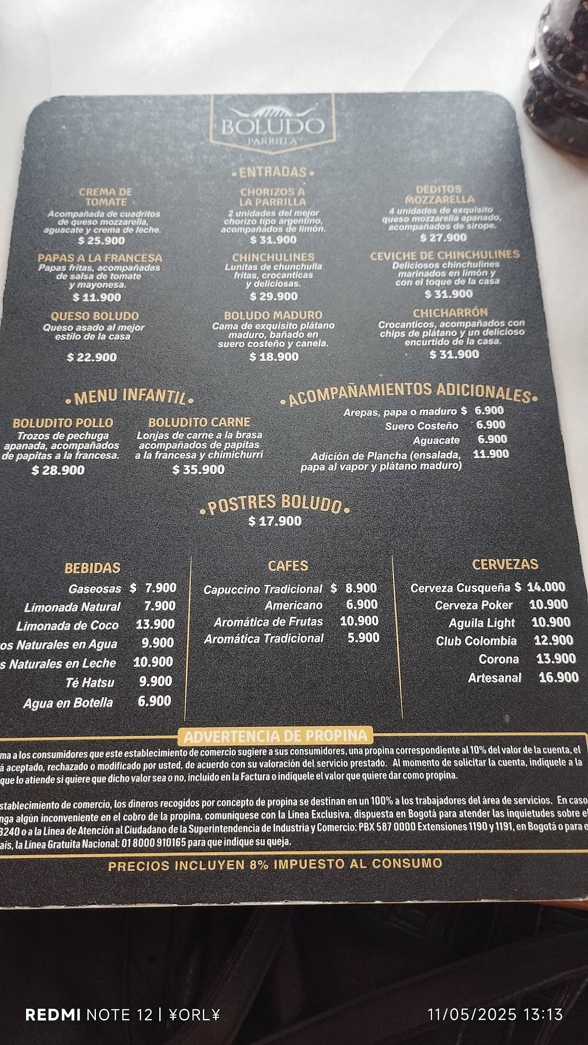 Carta de Boludo Parrilla, Armenia, Avenida Centenario 6-25