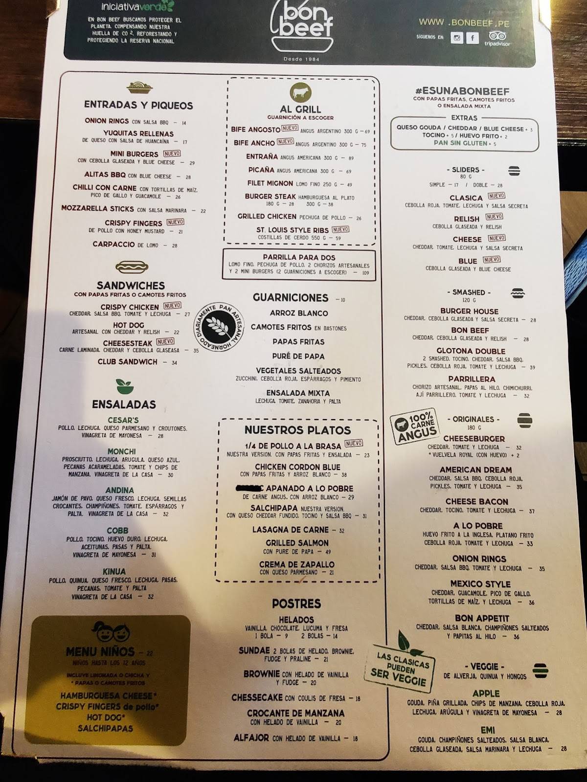 Carta del restaurante Bon Beef Mega Plaza, Independencia