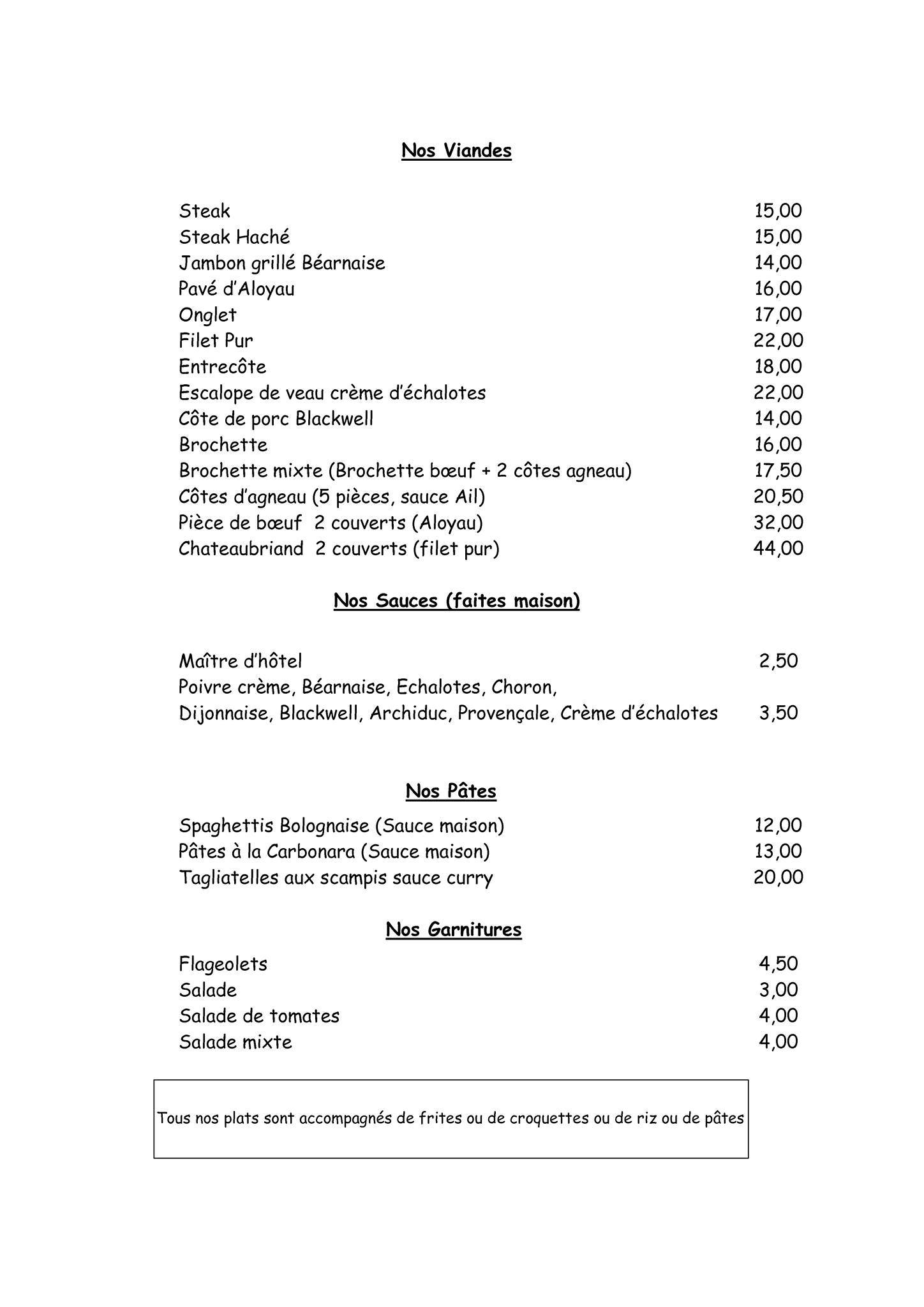 Menu au Bon Vivant (Au), Restaurant, Mouscron