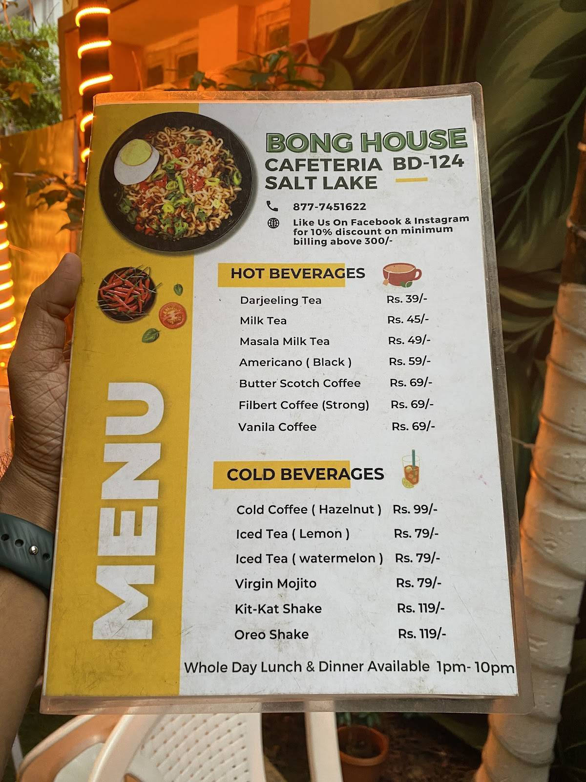 Menu at Bong House, Kolkata