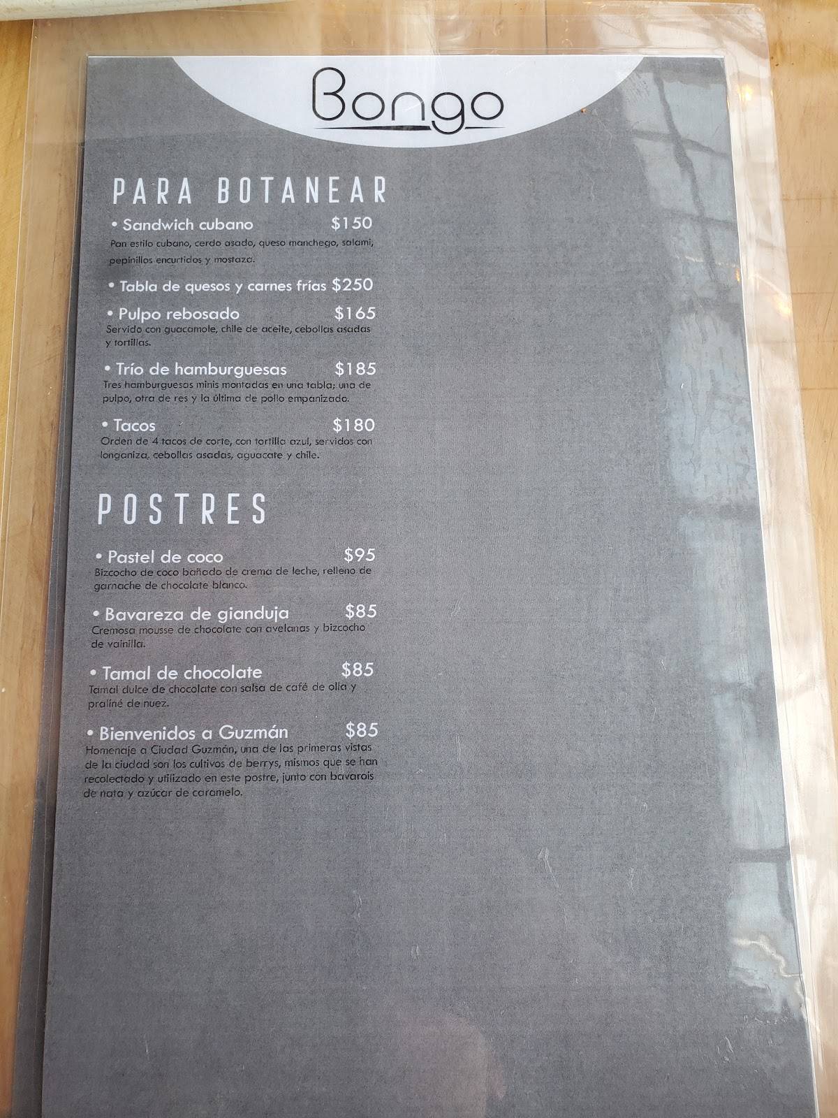 Menu at Bongo Restaurante, Ciudad Guzmán