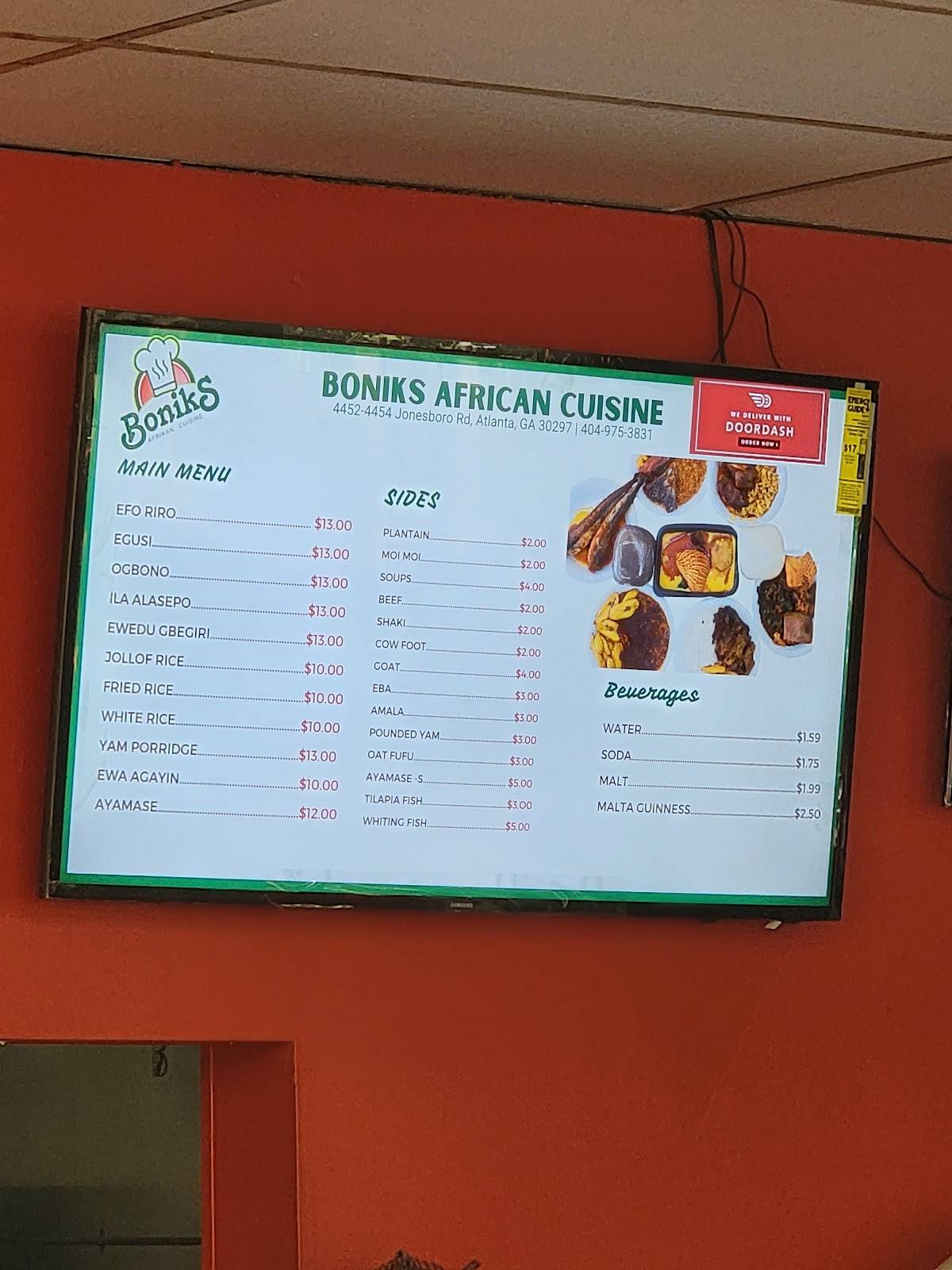 Menu at Boniks African Cuisine - Nigerian Restaurant, Forest Park