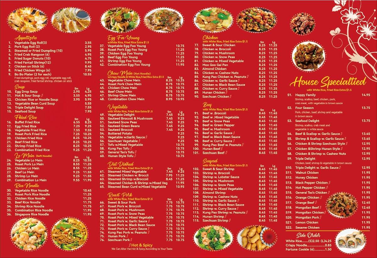 Menu at Asian Buffet restaurant, Boone