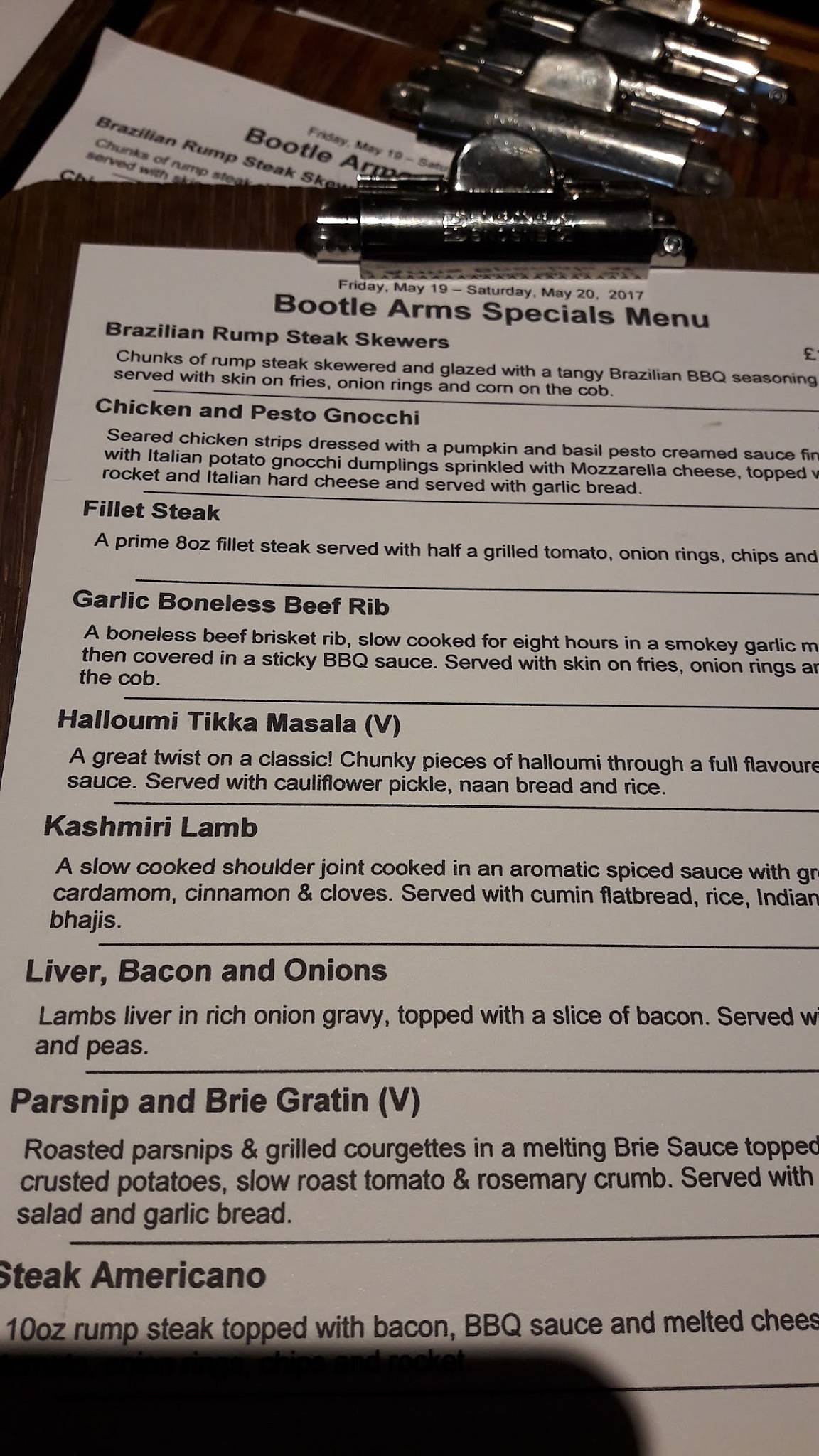 Menu at Bootle Arms pub & bar, Melling