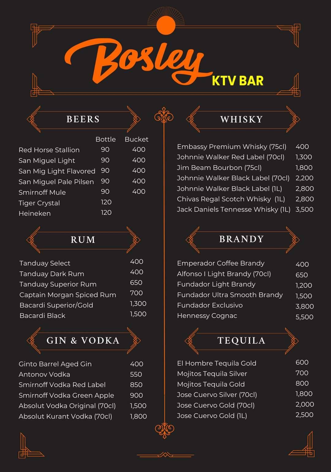 Carta de Bosley KTV BAR, Butuan