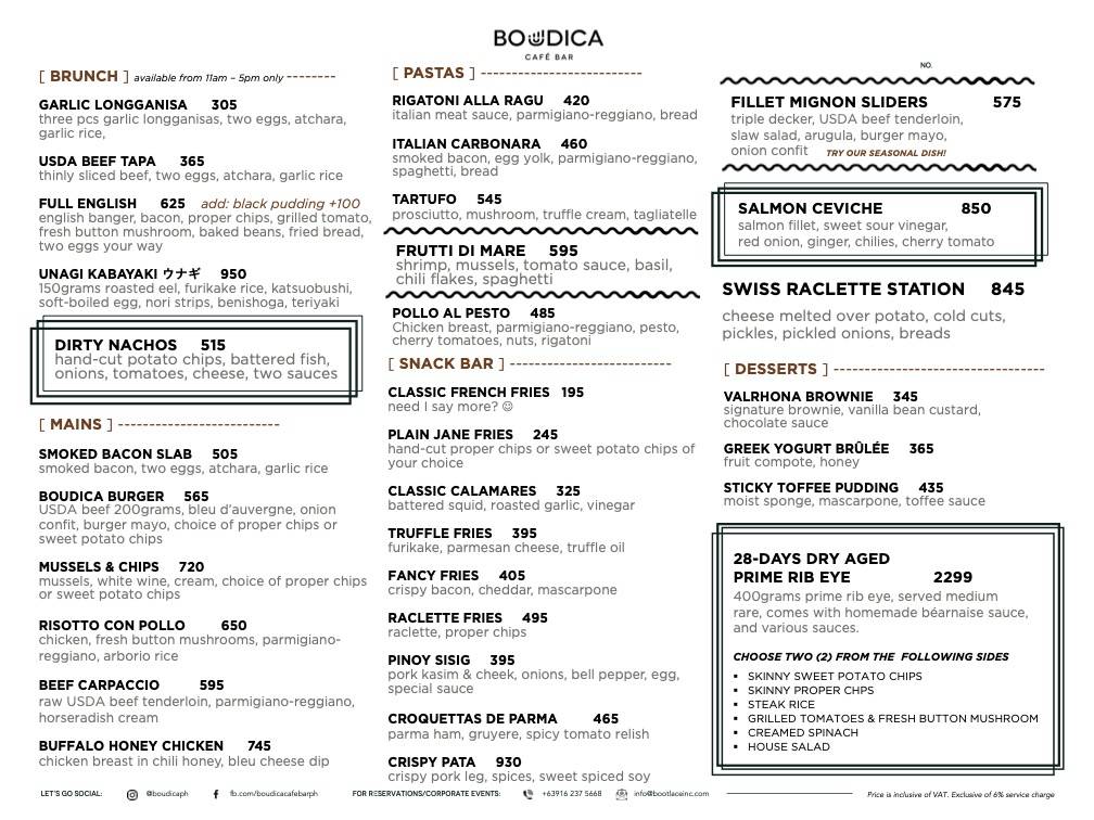 Menu at Boudica Café Bar - CityGolf Plaza, Pasig
