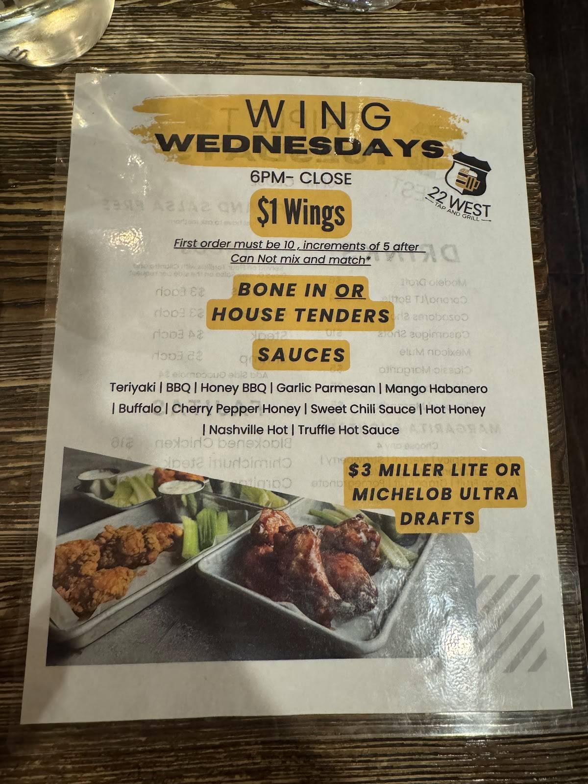 Menu at 22 West Tap and Grill pub & bar, Bound Brook, US-22