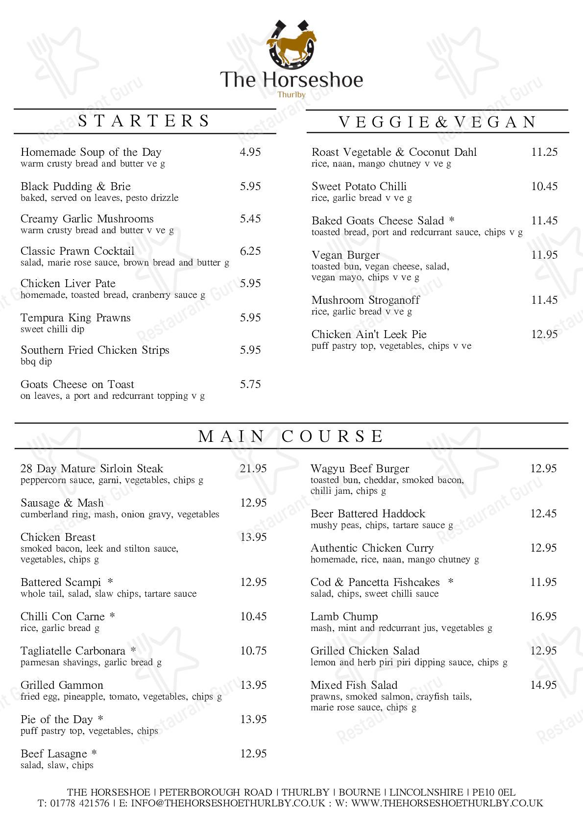 Menu at The Horseshoe pub & bar, Bourne