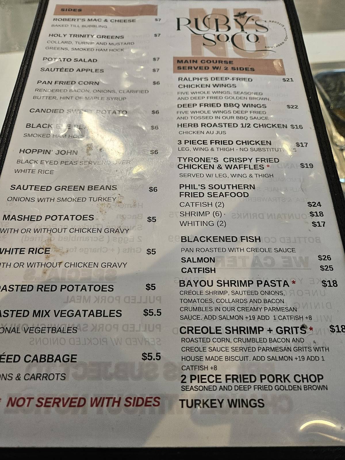 Carta del restaurante Ruby's Southern Comfort Kitchen, Bowie ...