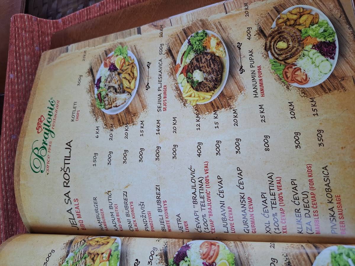 Menu at Brajlović restaurant, Ilidža, Samira Ćatovića Kobre 6