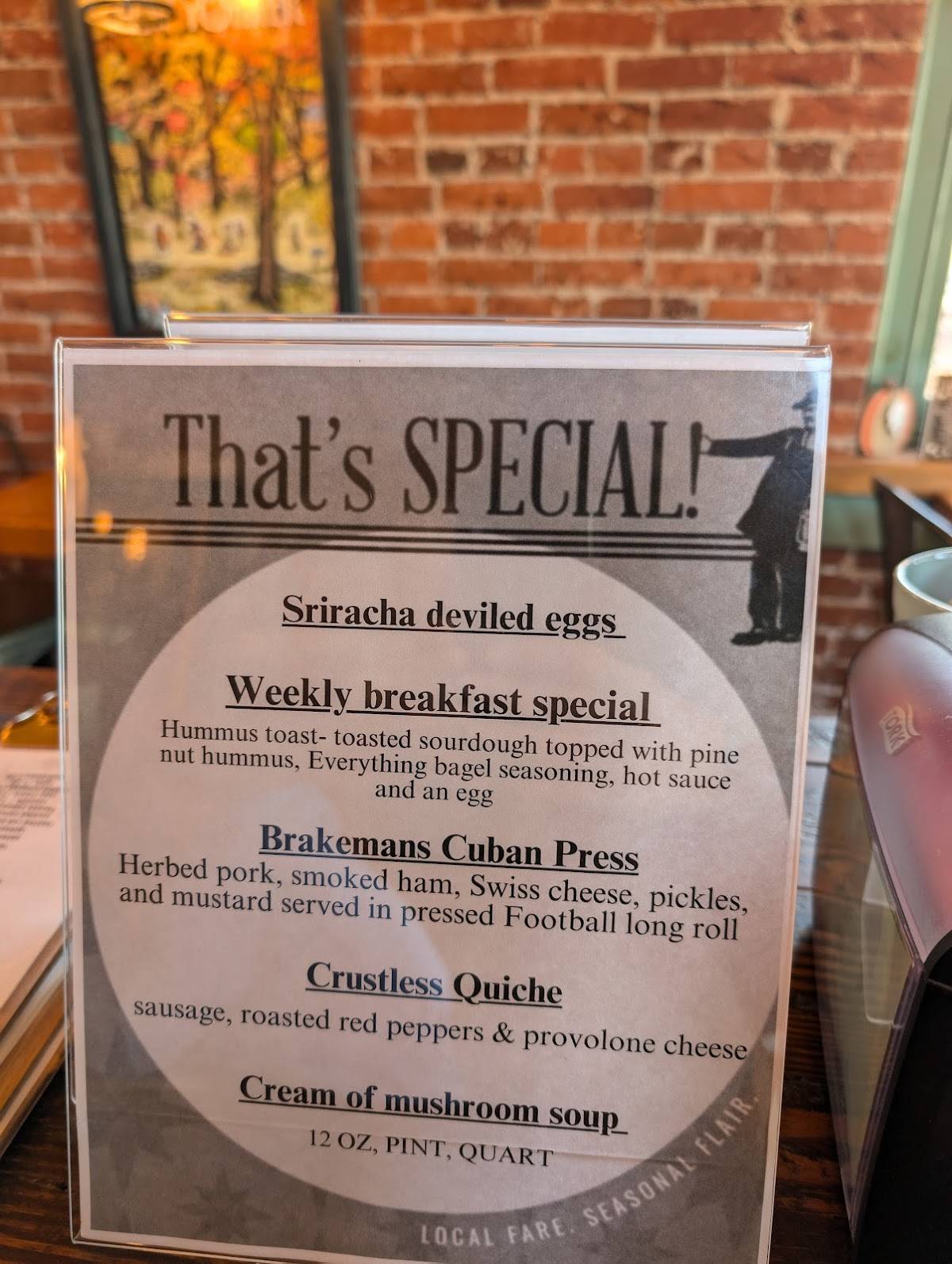 Menu at Brakeman's Cafe, Boyertown